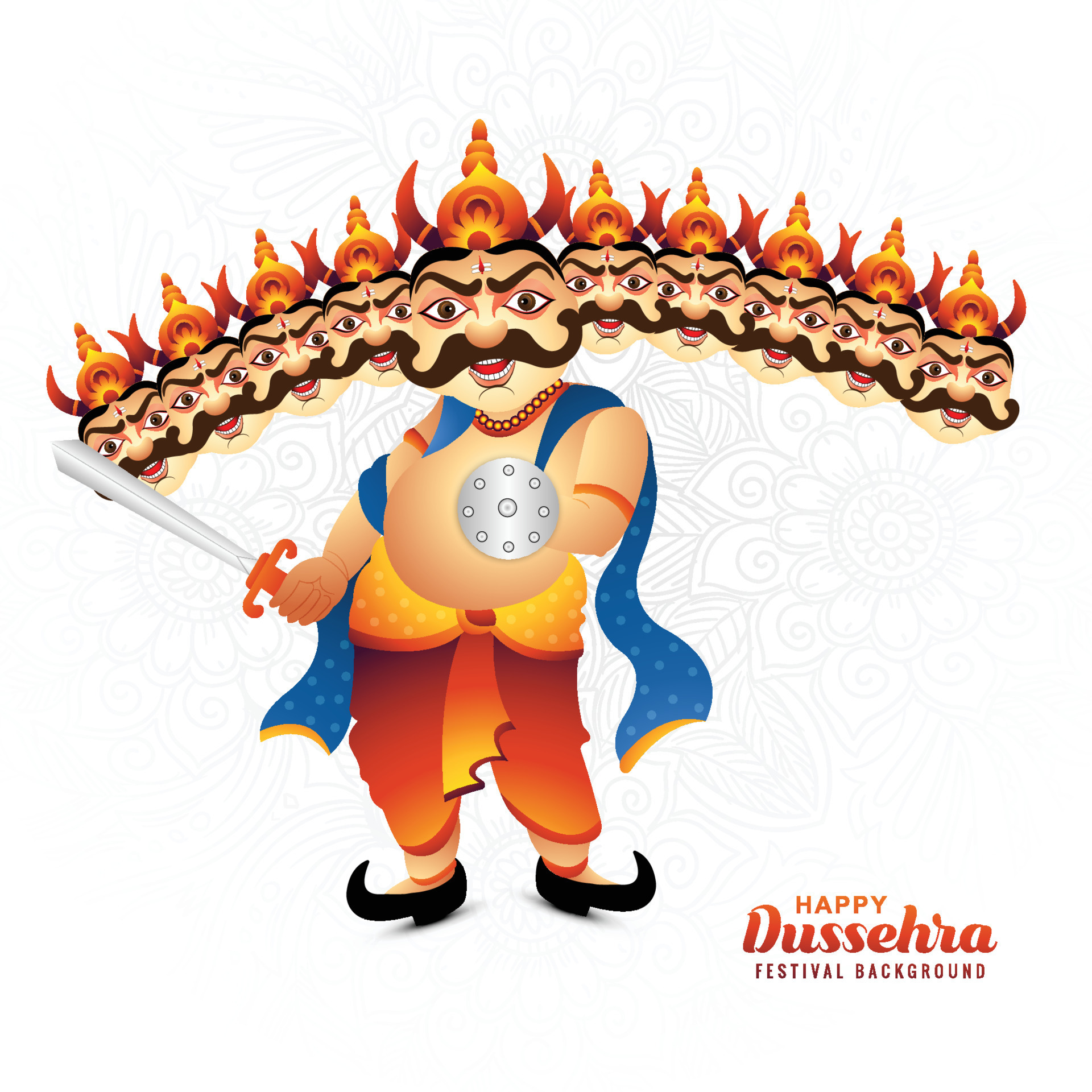 Happy Dussehra Celebration Angry Ravan With Ten Heads And Bow Card Background 11714059 Vector