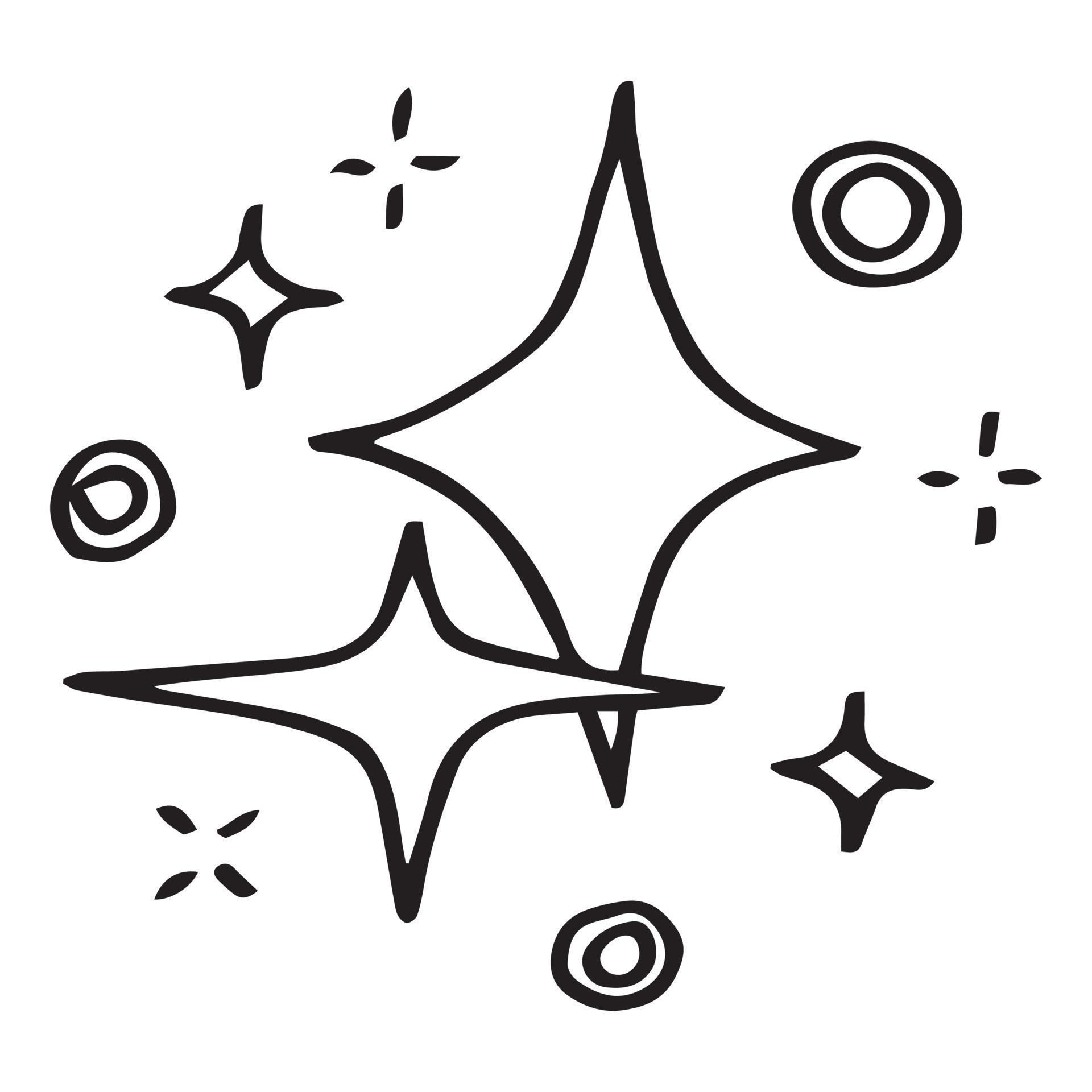 doodle set of vector stars sparkle icon, clean surface icon. Glowing light effect stars and ...
