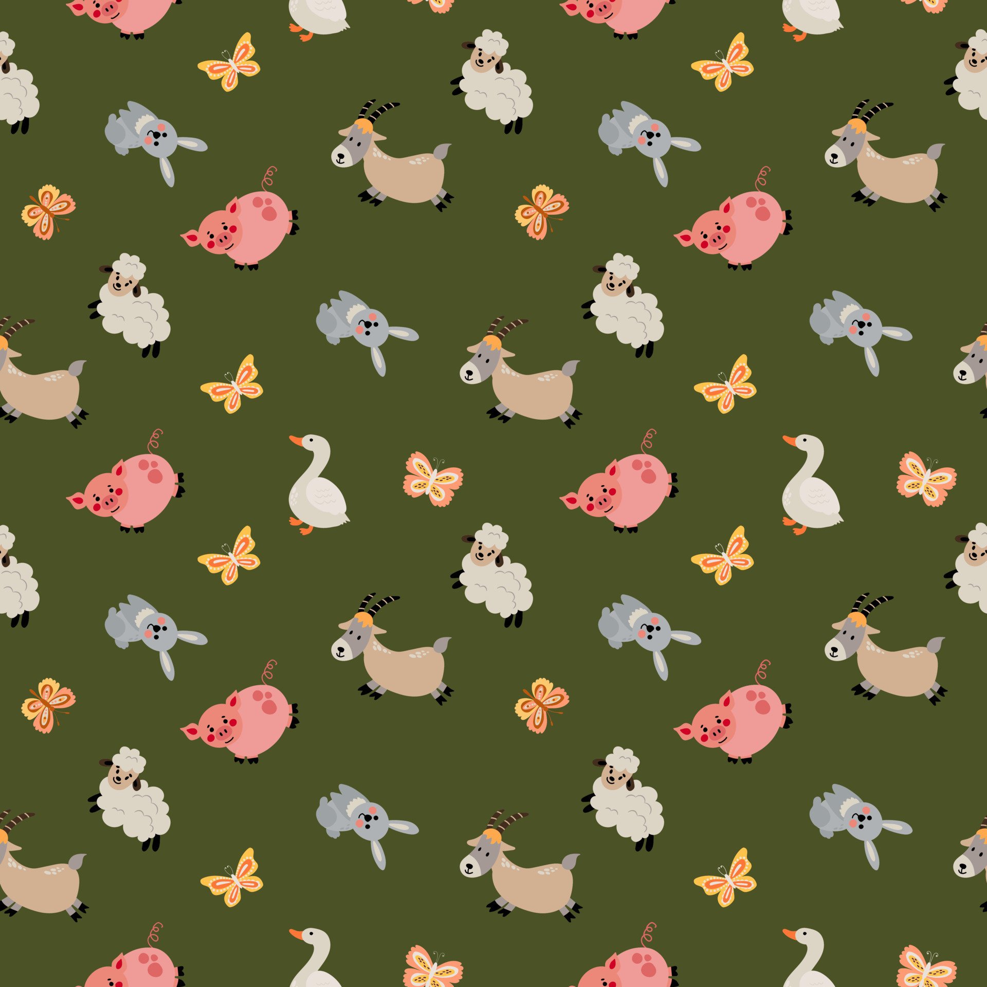 Seamless pattern with farm animals. Design for fabric, textile ...