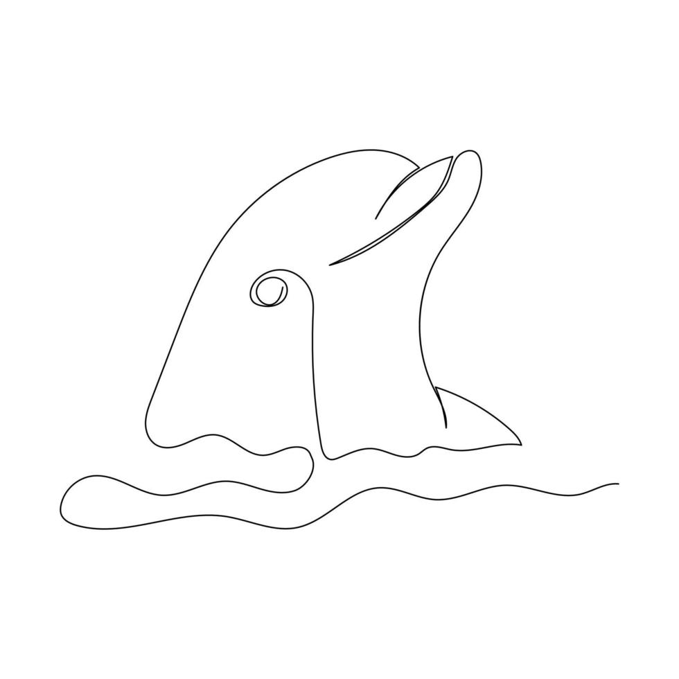 Continuous line drawing of dolphin with the ocean. Minimalism art ...