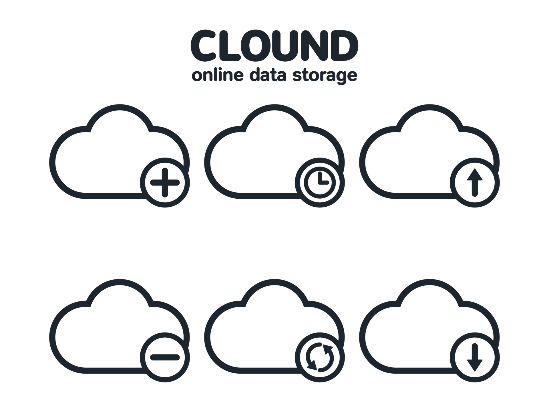 Online Data Storage Cloud Icon Set Outline Icon 11718262 Vector Art