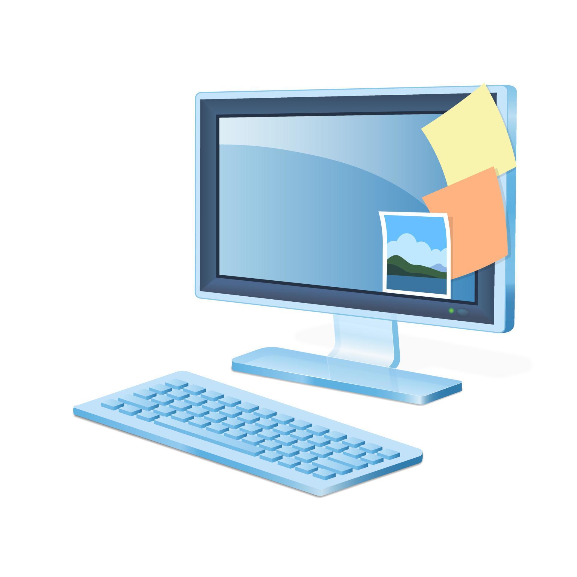 Personal computer or system unit icon with monitor and keyboard ...