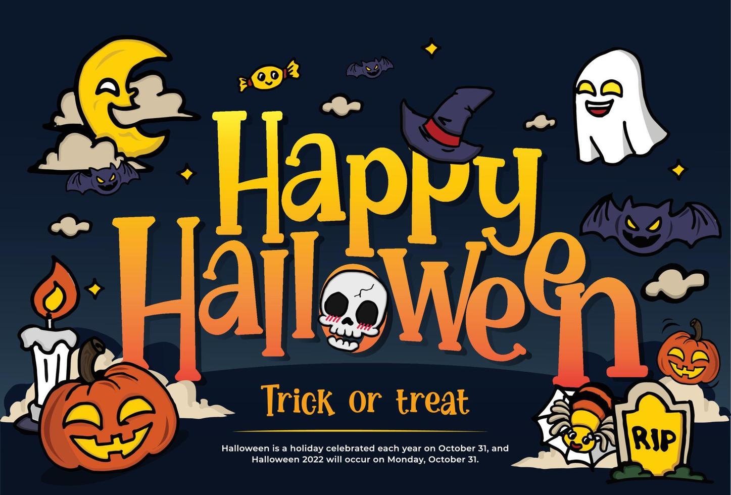 Happy Halloween Text And Cute Illustration 11727605 Vector Art at Vecteezy