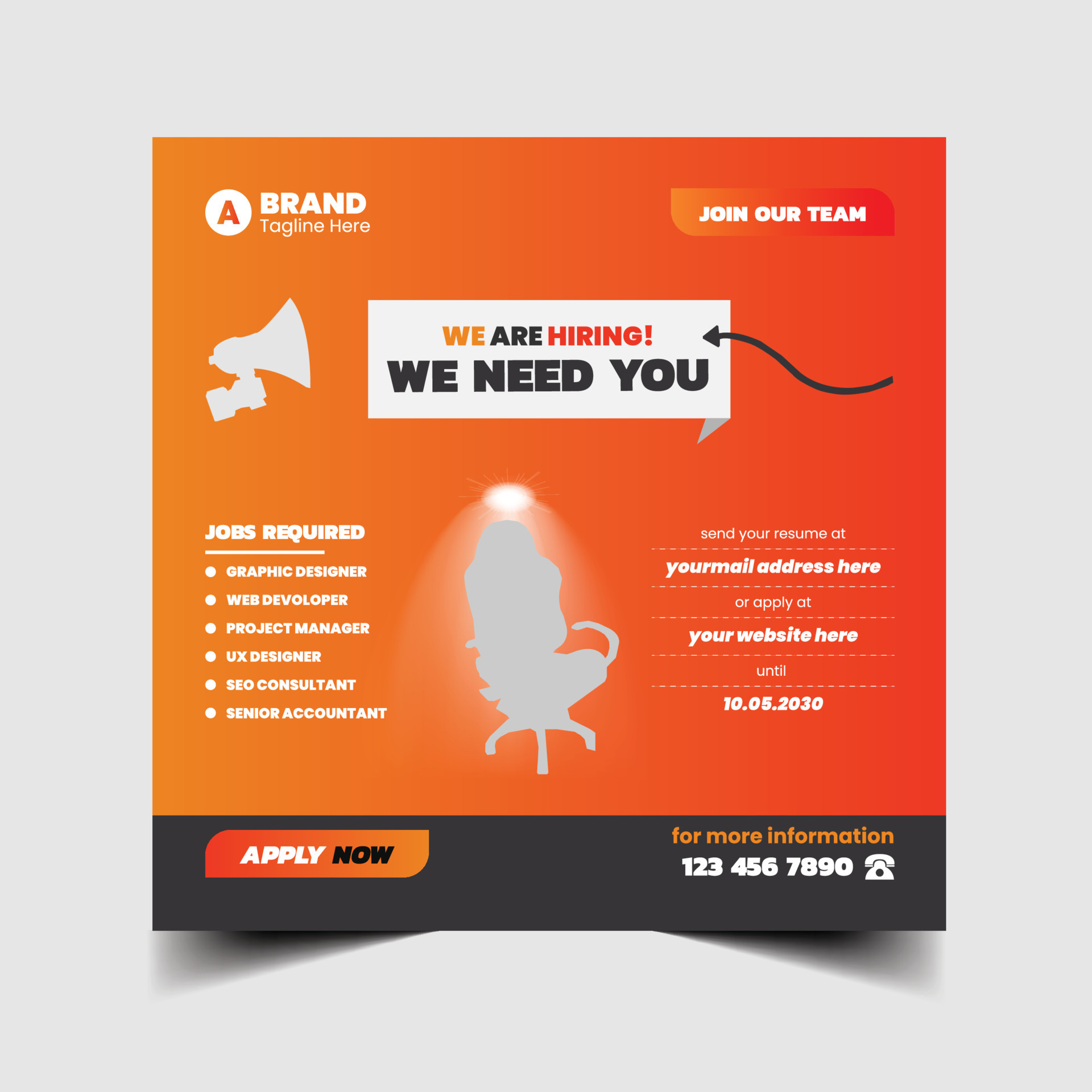 We Are Hiring Social Media Post Square Design And Flyer Template