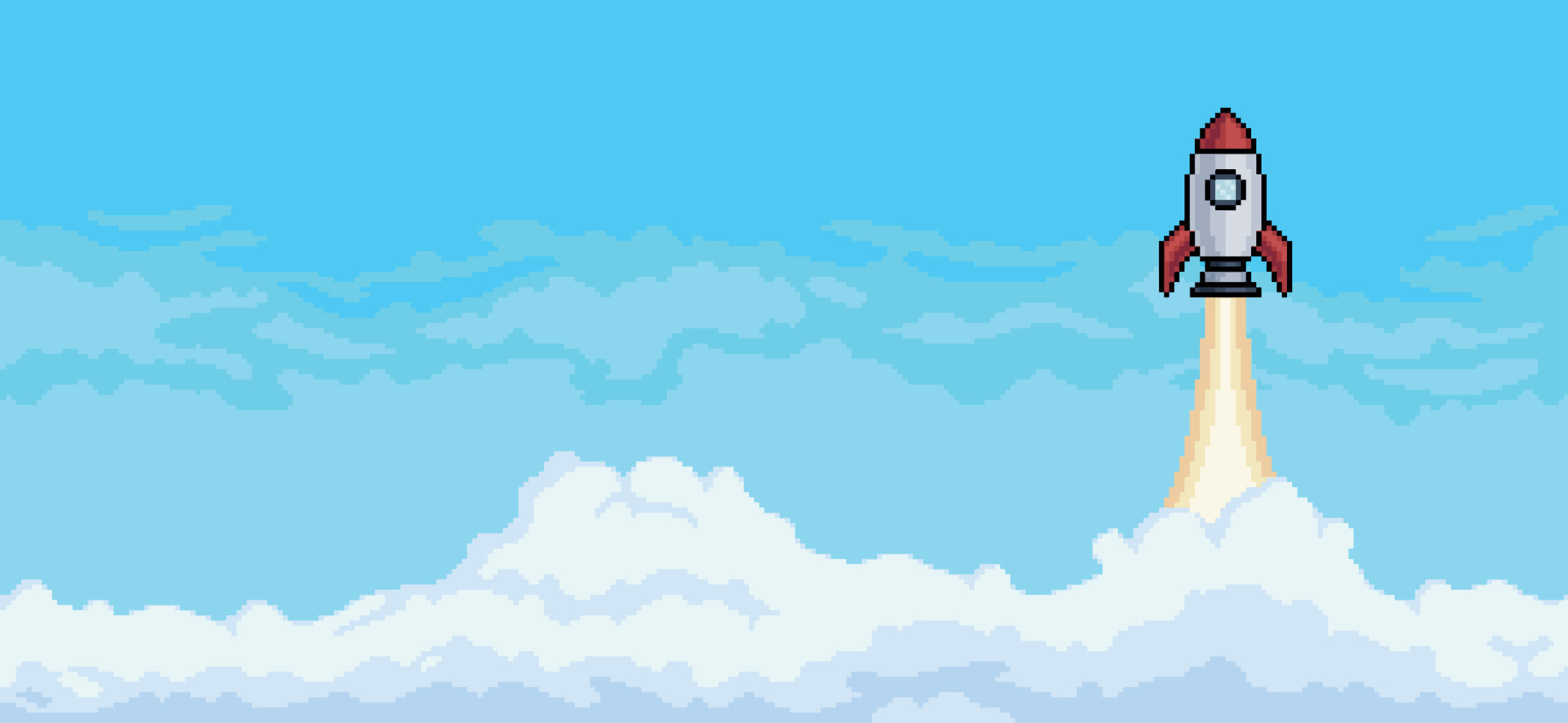 Pixel art background with rocket flying in sky with clouds background ... Pixel art background with rocket flying in sky with clouds background ...