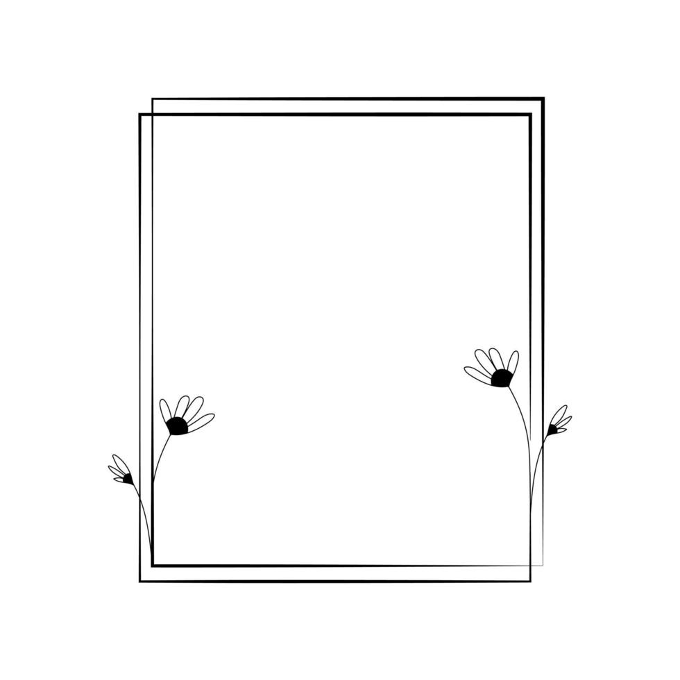 The Rectangular Frame Is Decorated With Flowers In A Minimalist Style Vector Illustration Of
