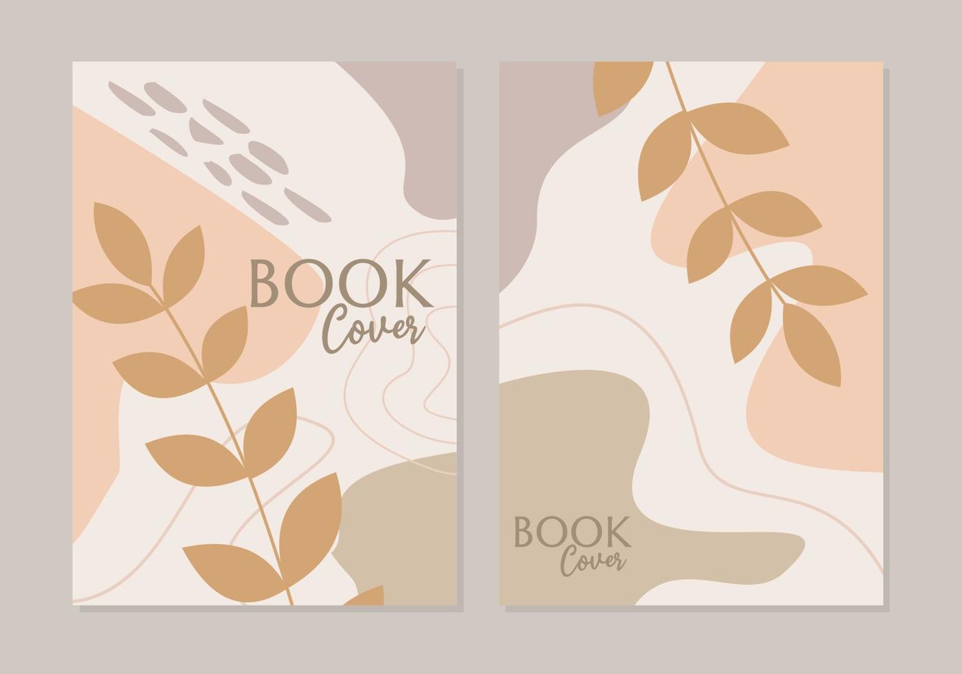 Botanical Book Cover Vector Set Boho Foliage Line Art Drawing With Abstract Shape Can Use For