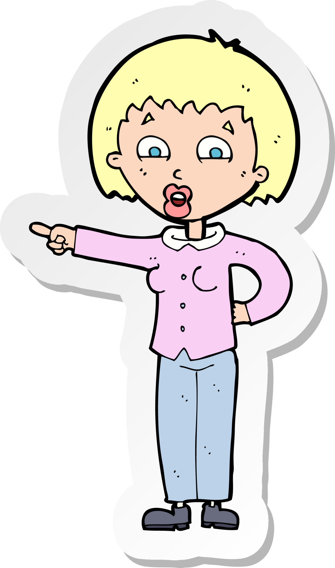 sticker of a cartoon pointing woman 11748655 Vector Art at Vecteezy
