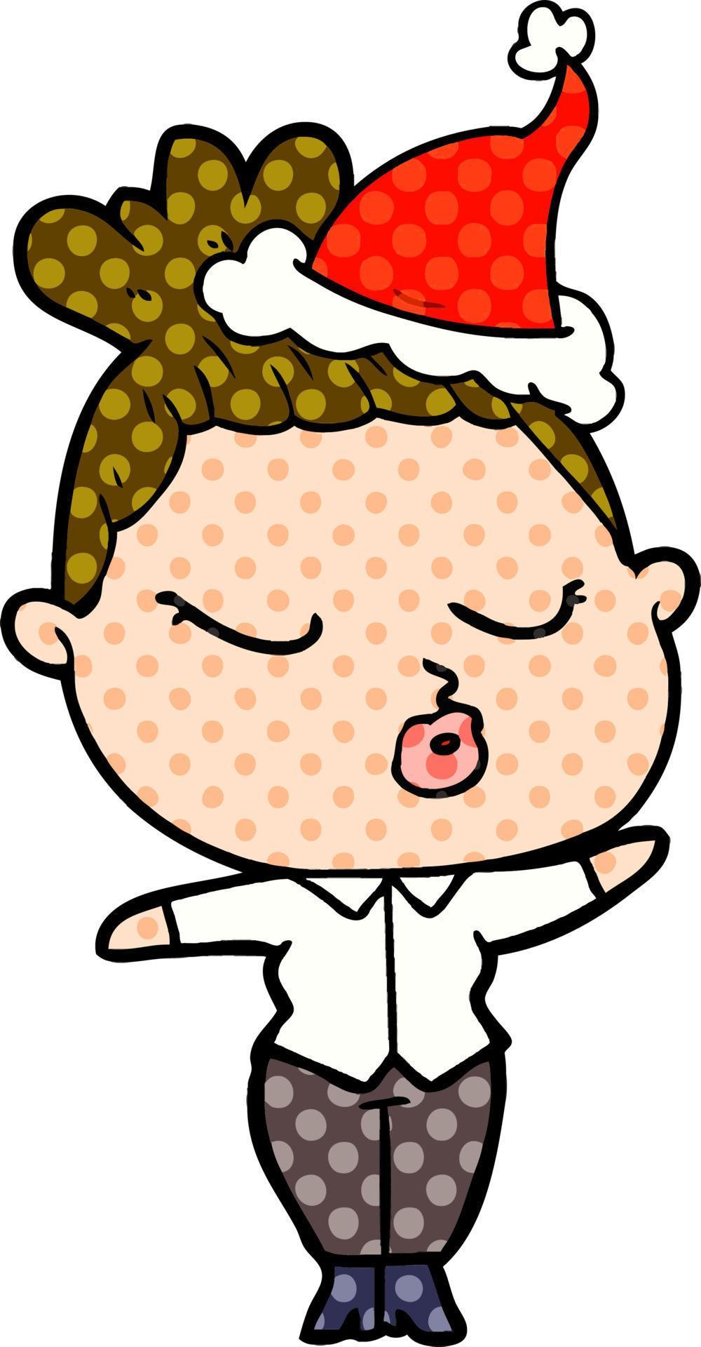 comic book style illustration of a calm woman wearing santa hat ...