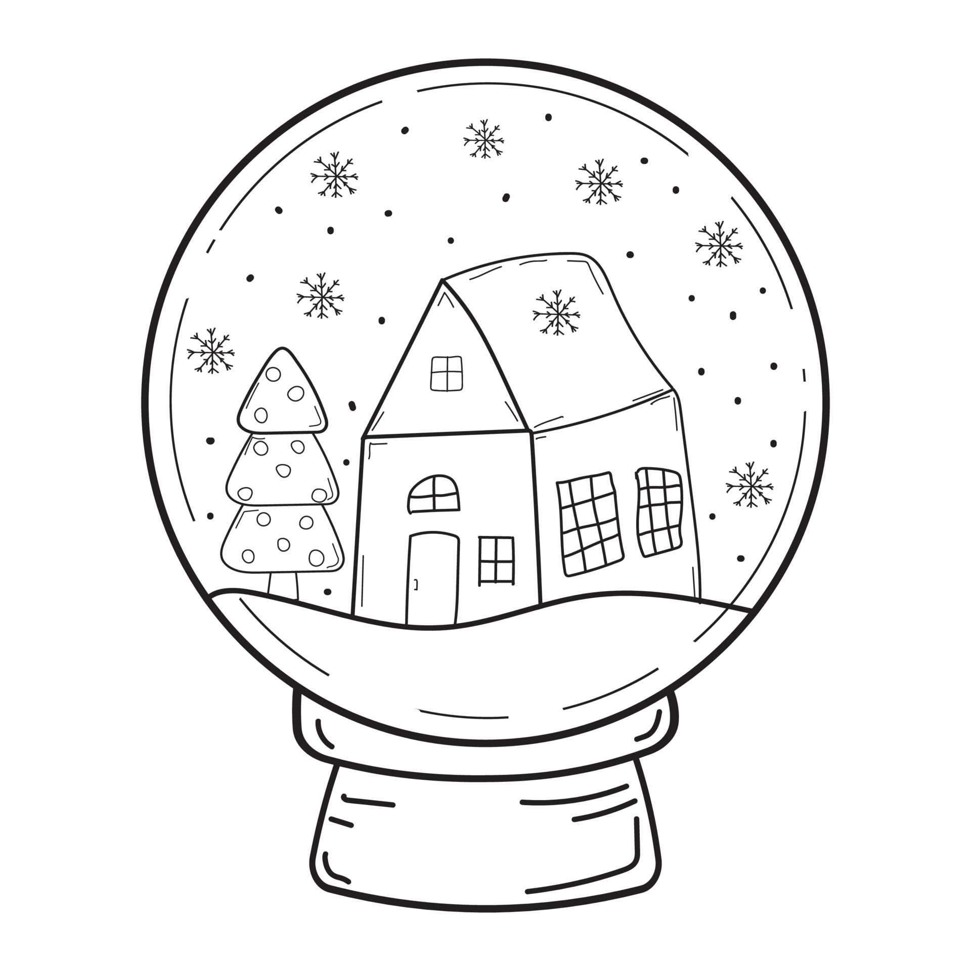 Vector Illustration Of A House In A Christmas Snow Globe Doodle Illustration Of A Cute Snow