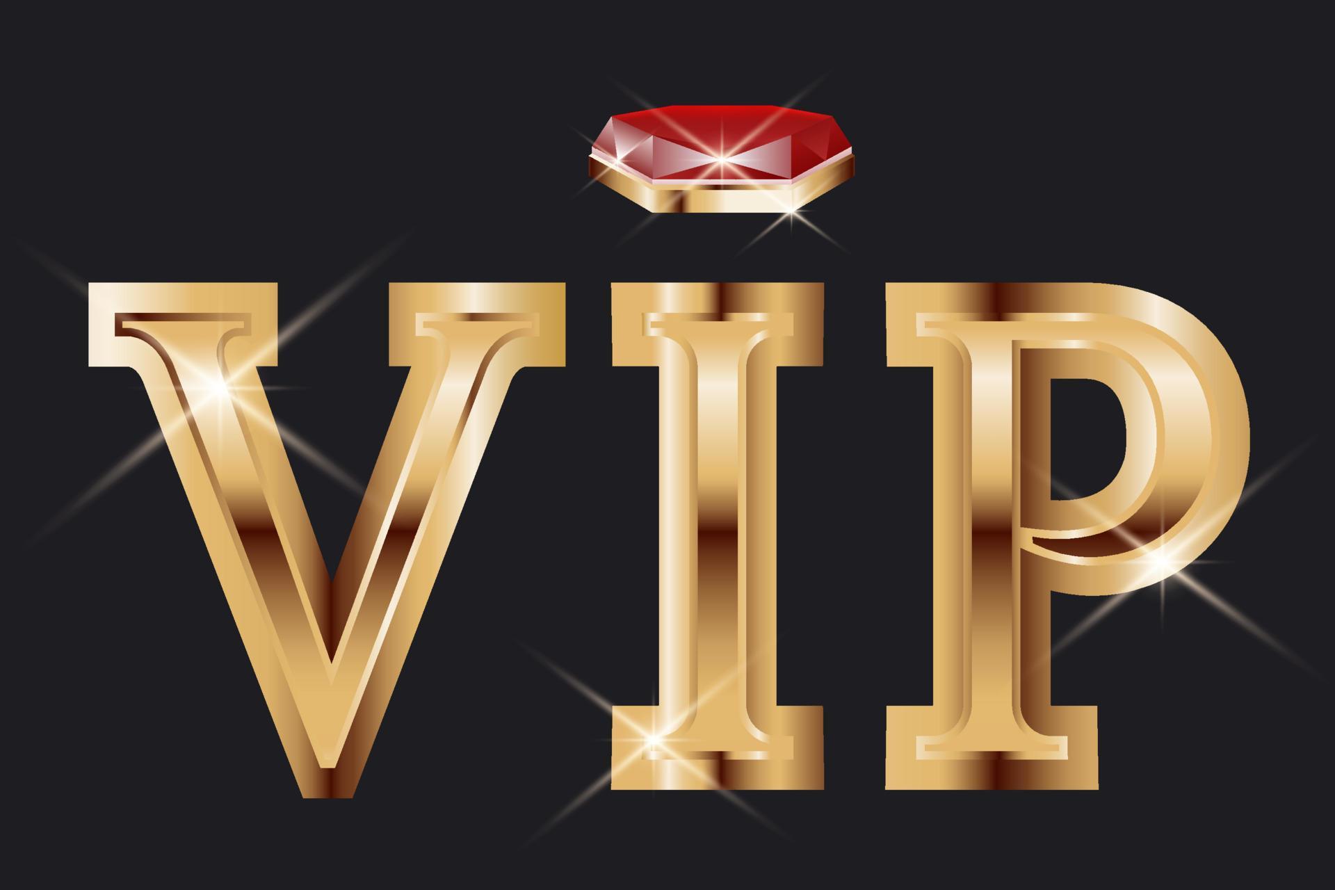 VIP background template and diamond. Golden 3d text with jewelry gemstone. Modern luxury design ...