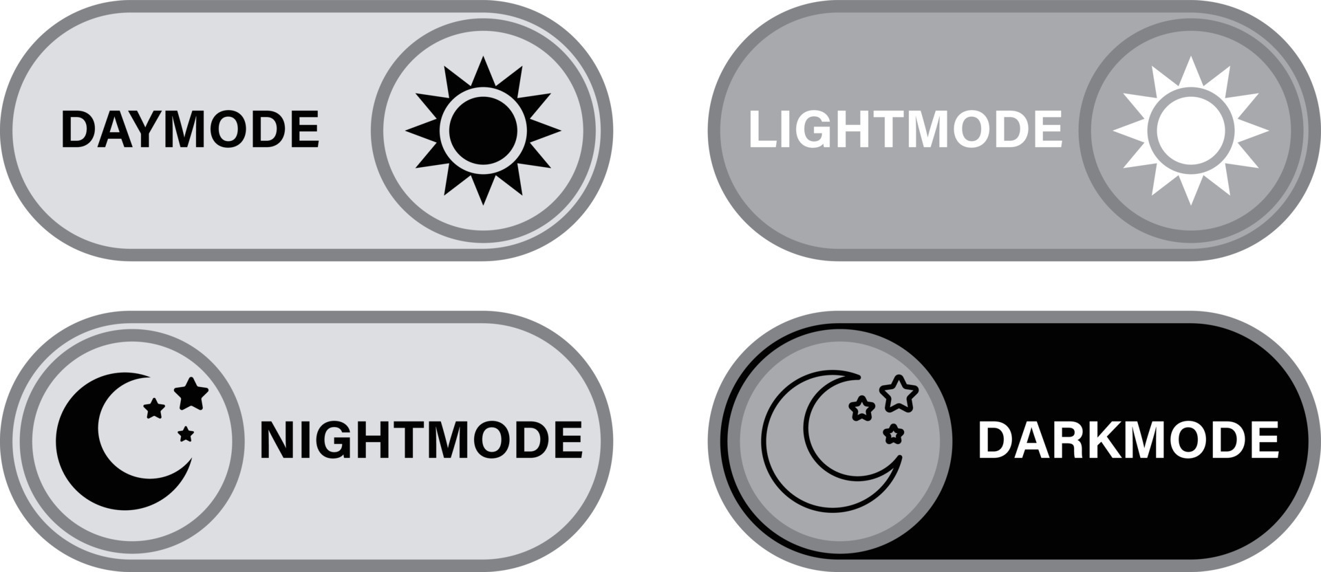 On and Off toggle switch buttons. Light and Dark Buttons. Day and night ...