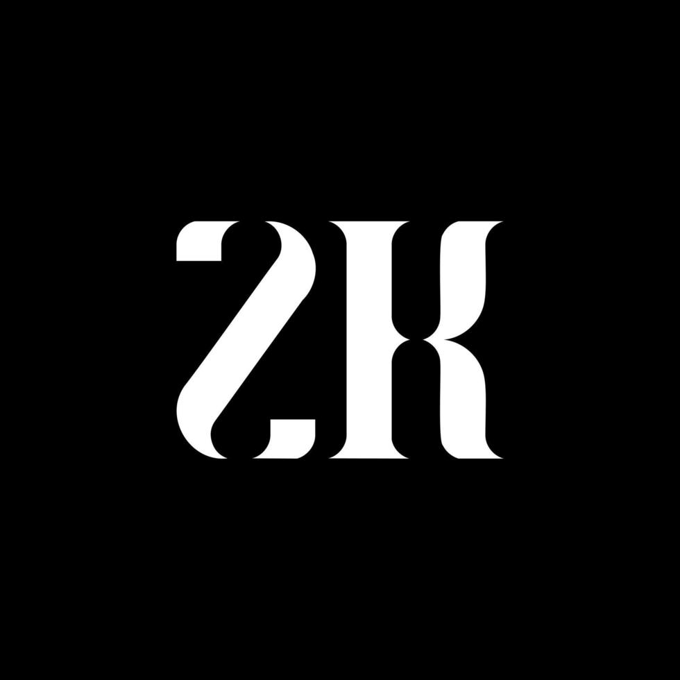 ZK Z K letter logo design. Initial letter ZK uppercase monogram logo white color. ZK logo, Z K ...