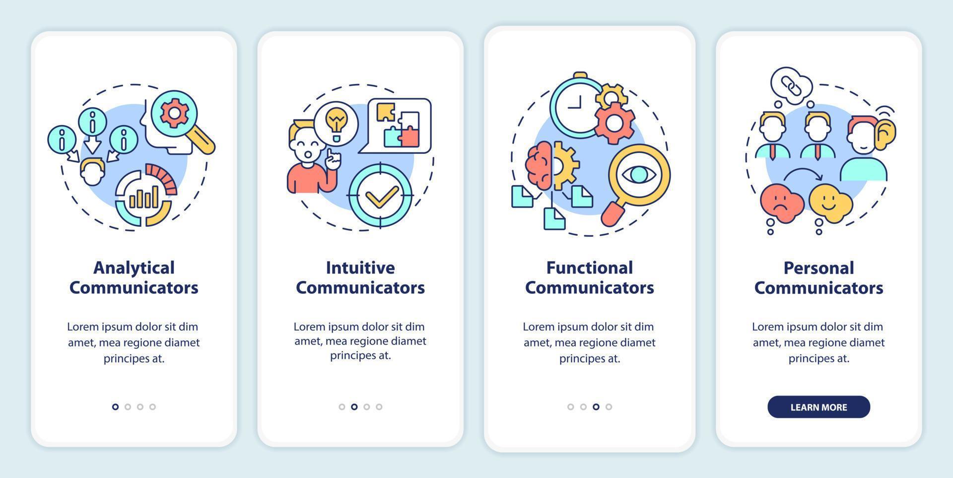 Business Communication Styles Onboarding Mobile App Screen Communicators Walkthrough 4 Steps