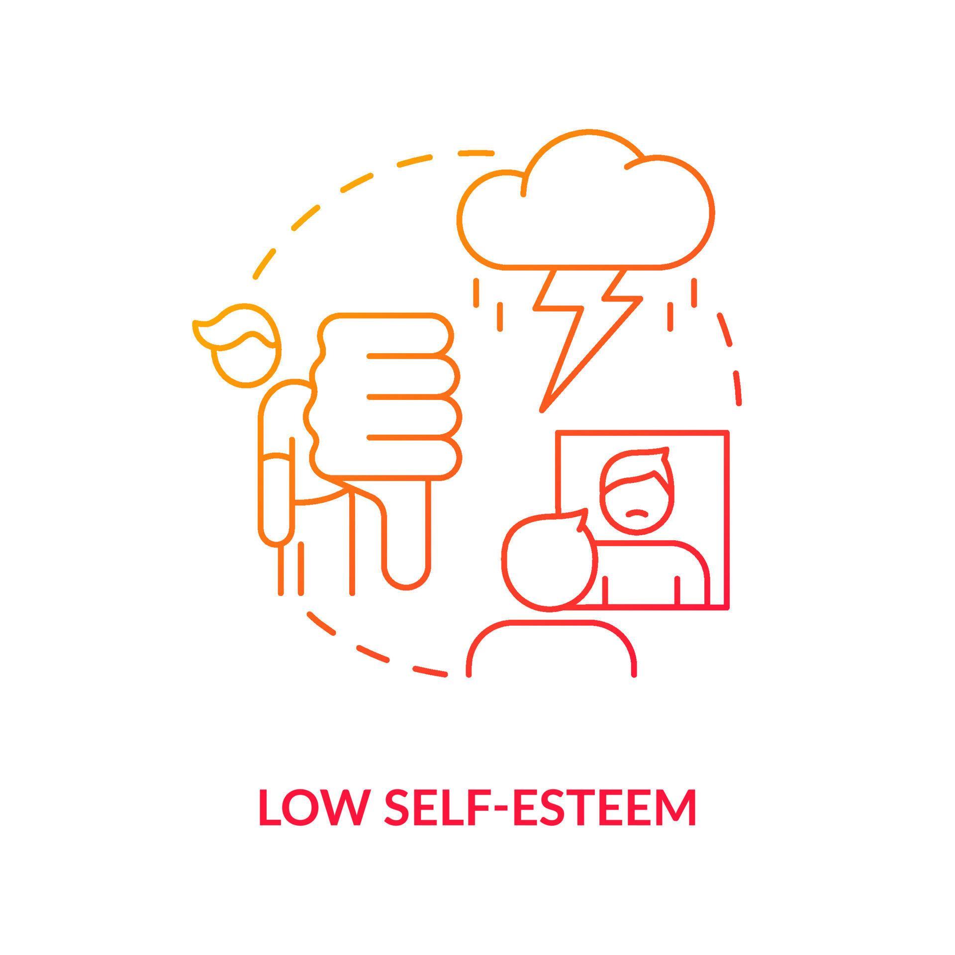Low self esteem red gradient concept icon. Compare yourself with others ...