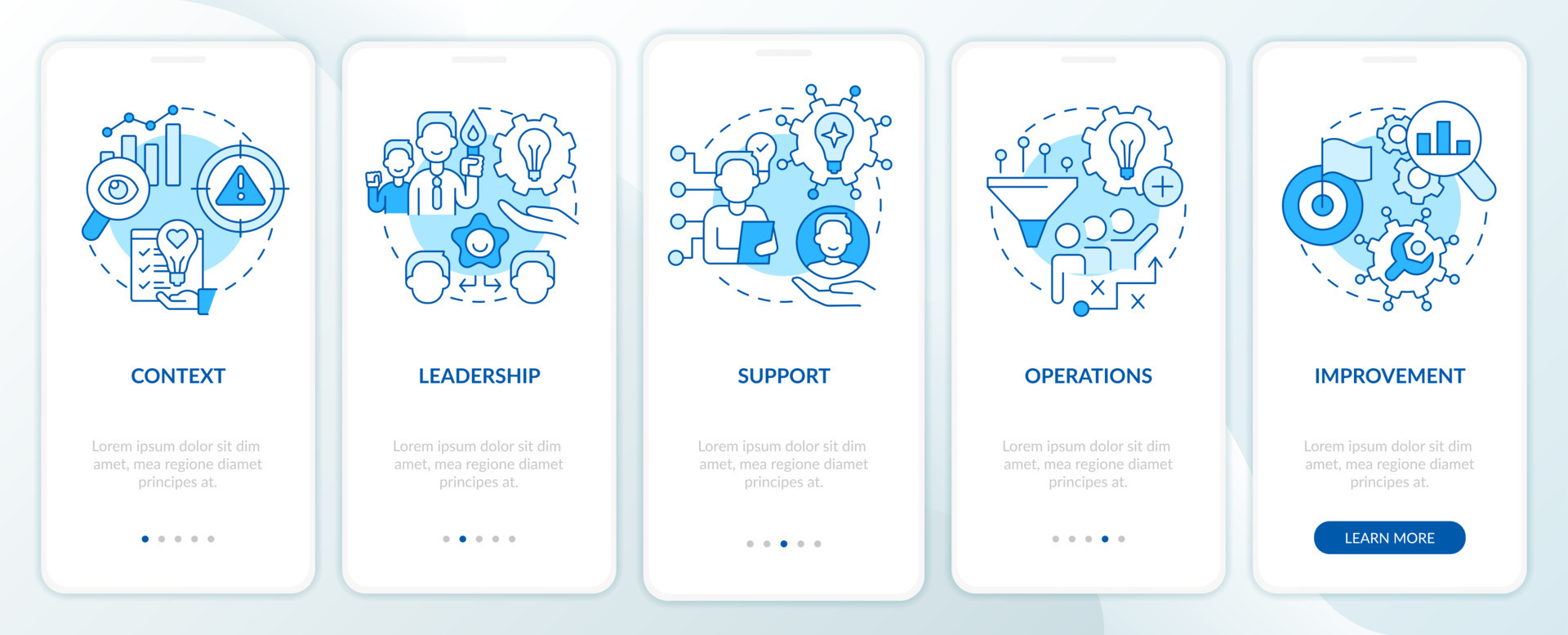 Innovation Management Key Areas Blue Onboarding Mobile App Screen