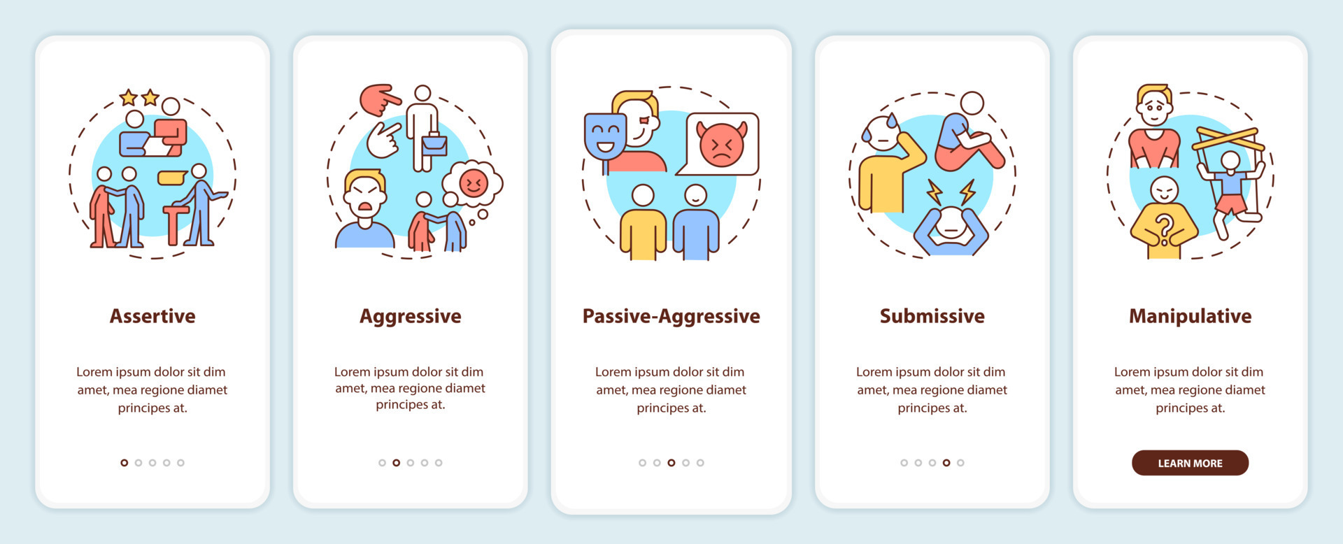 Communication Styles Onboarding Mobile App Screen Assertive Aggressive Walkthrough 5 Steps