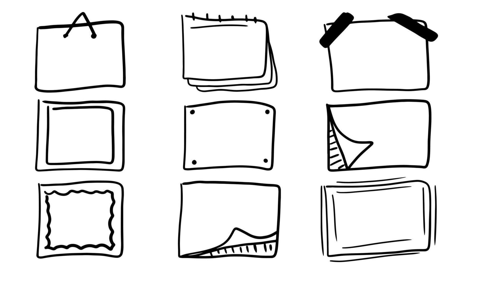 Rectangular Hand Drawn Frames Set Collection Of Doodles In Linear Style With Scribble Borders