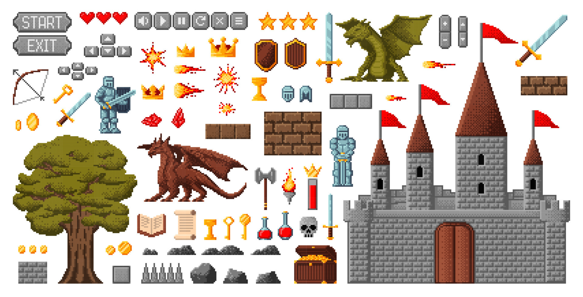 8bit pixel game asset, medieval knights, castle 11762718 Vector Art at Vecteezy