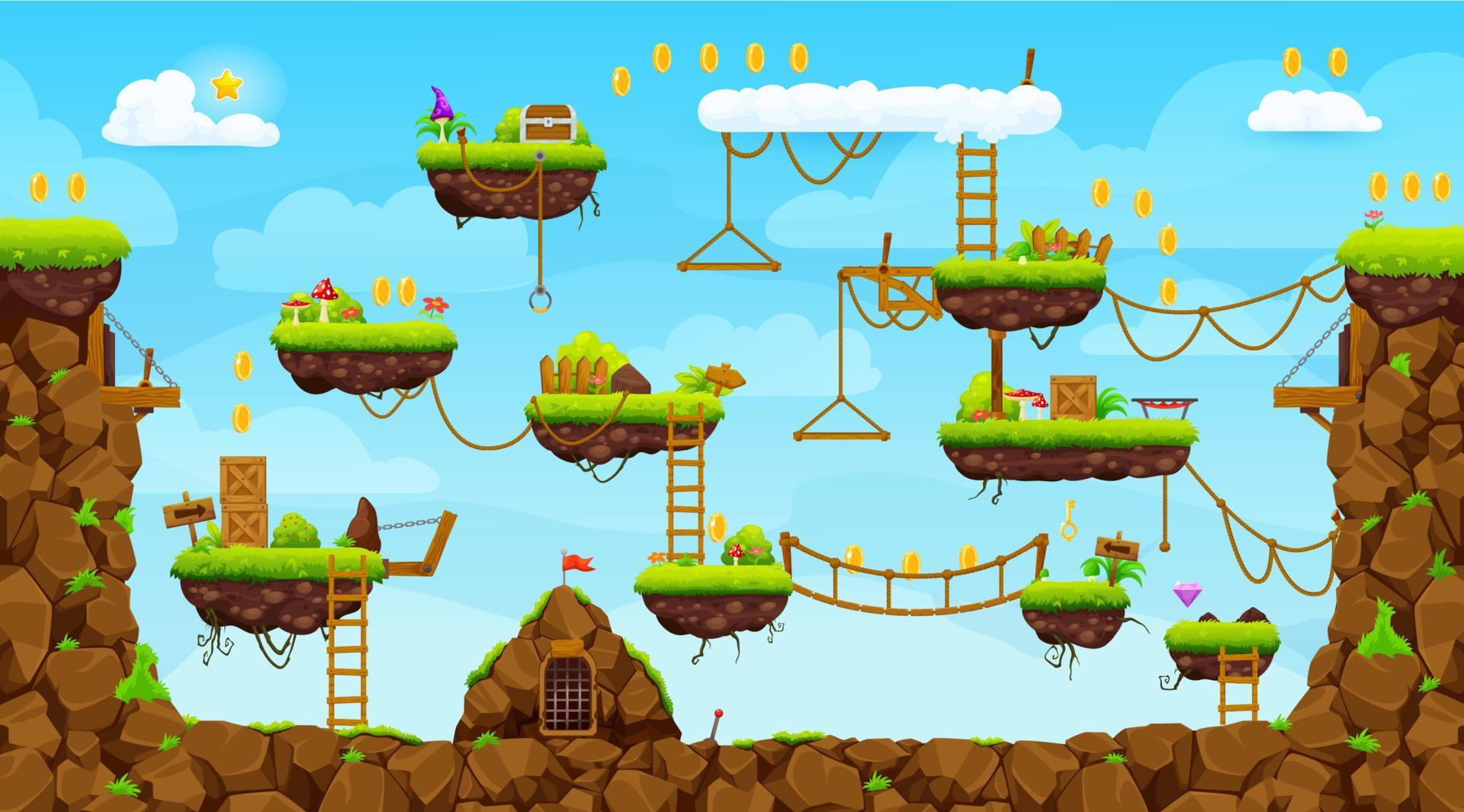 Interfaz De Mapa De Nivel De Juego Arcade Plataforma Vectorial