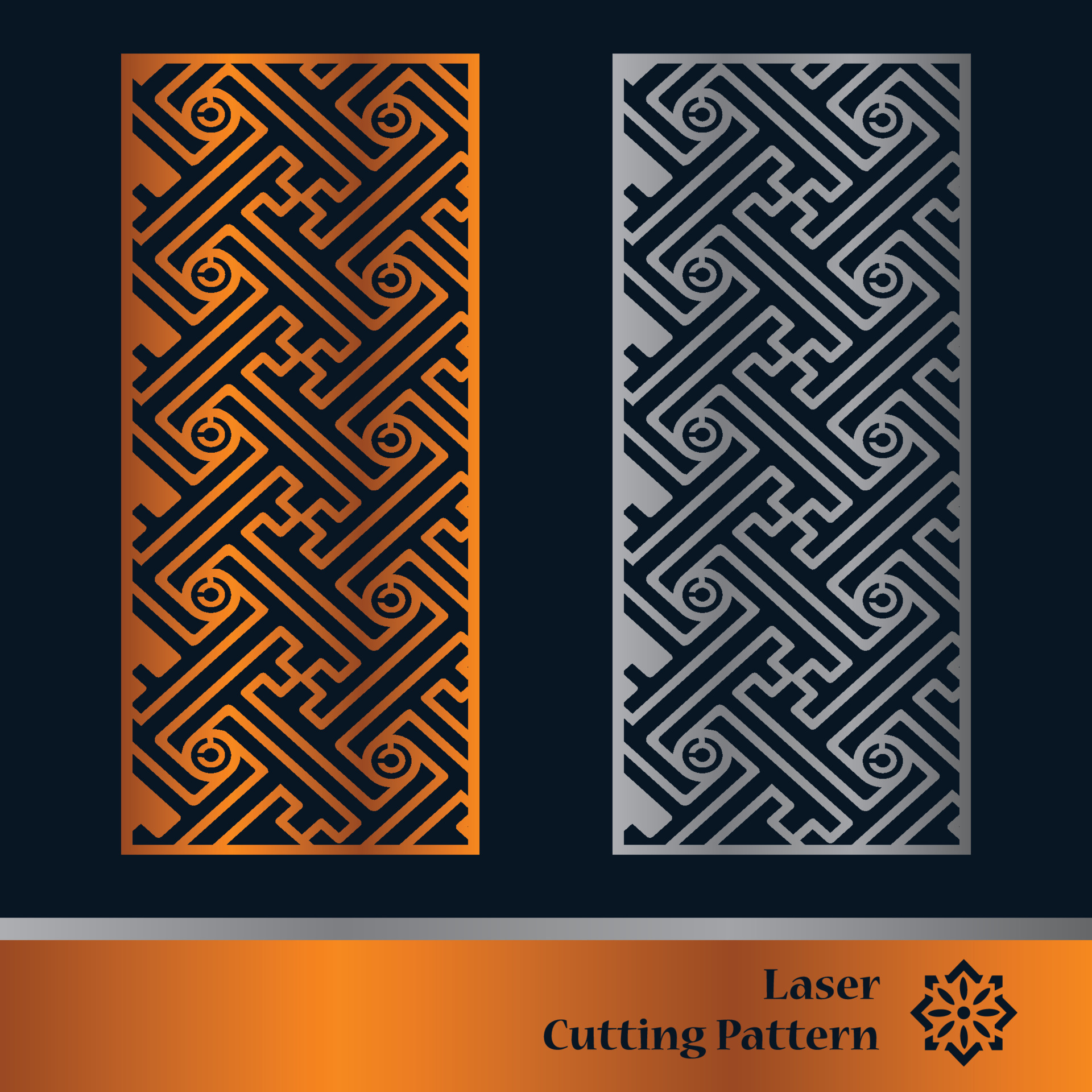 Decorative panels for laser cutting. Cutout silhouette with abstract geometric pattern, squares ...