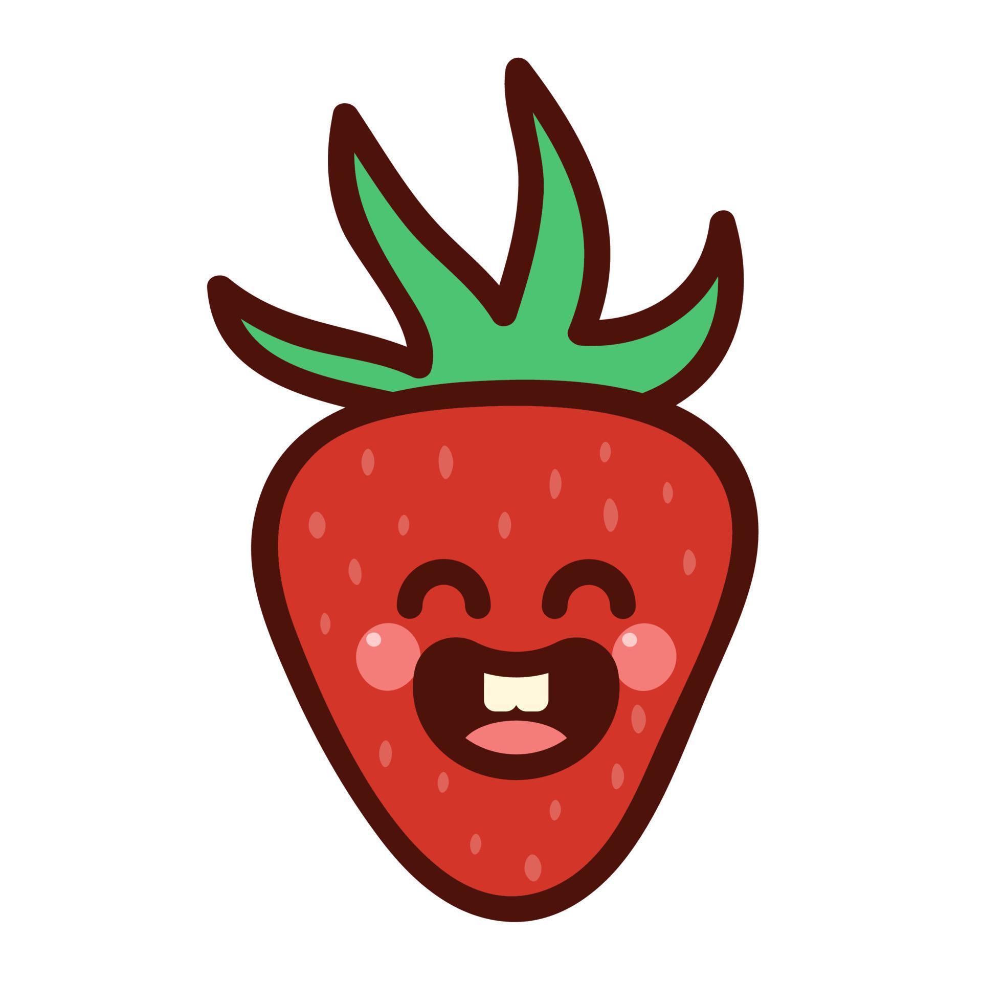 Kawaii Strawberry In Cartoon Style Cute Fruit Character With Smiling Face Vector Illustration