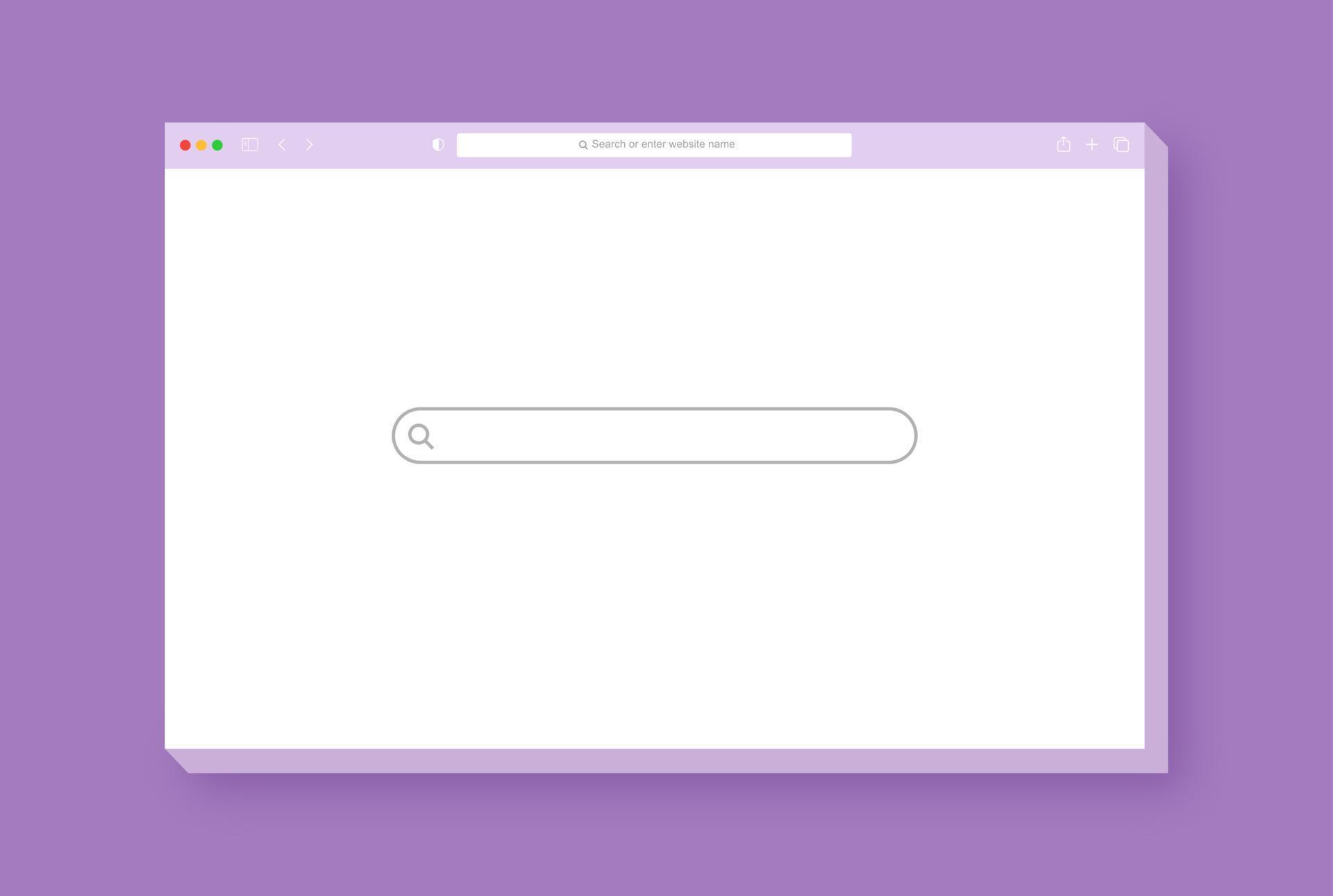 Modern browser window design isolated on purple background. Web window screen mockup. Internet ...