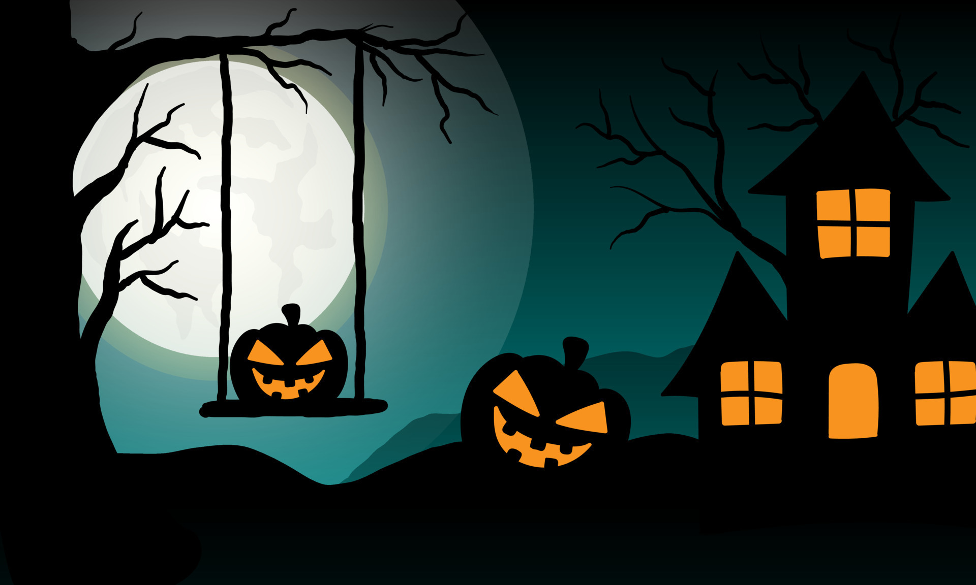 Scary Halloween Silhouette Banner Halloween Night Scene Background ...
