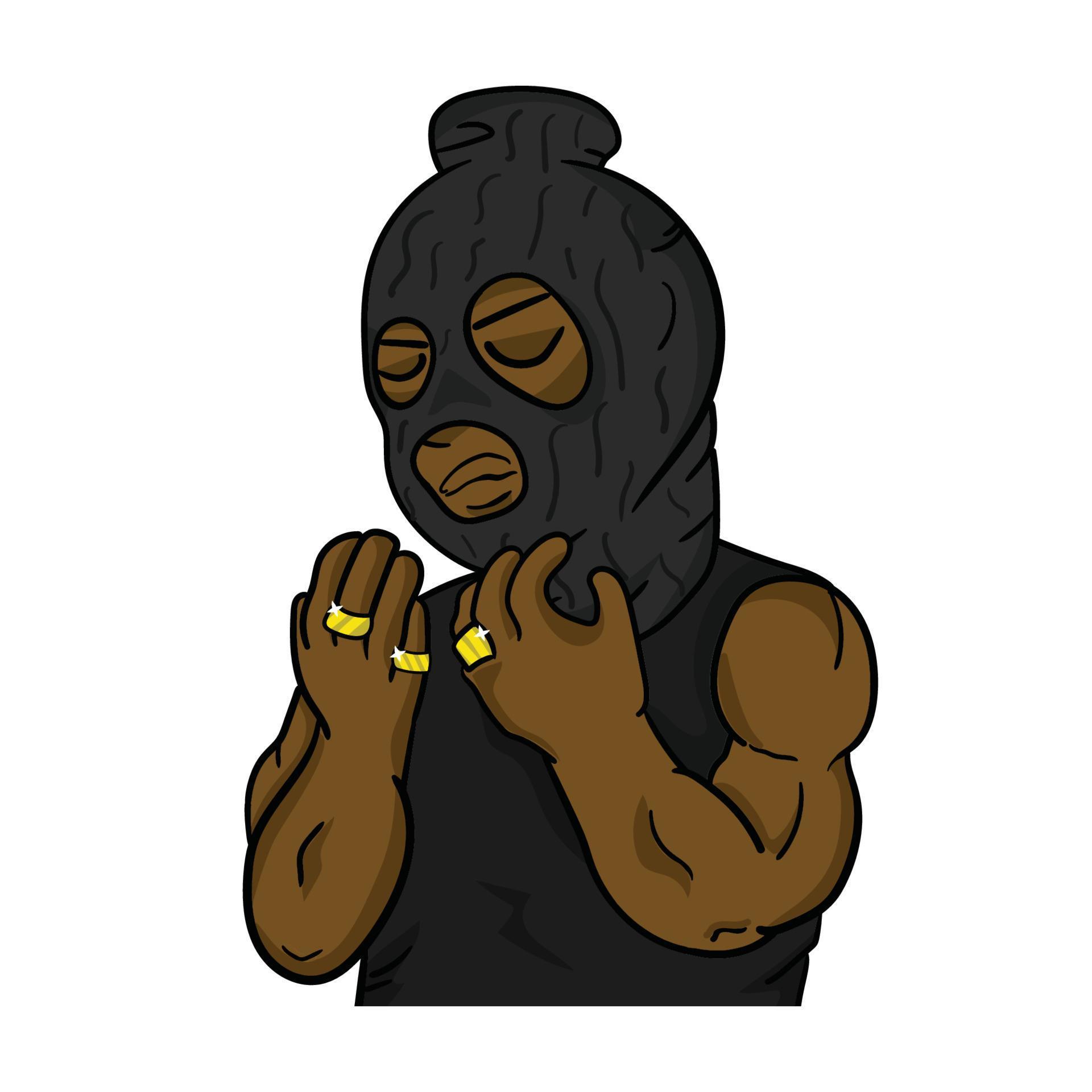 Thief With Mask Praying For Forgiveness Cartoon Character Illustration