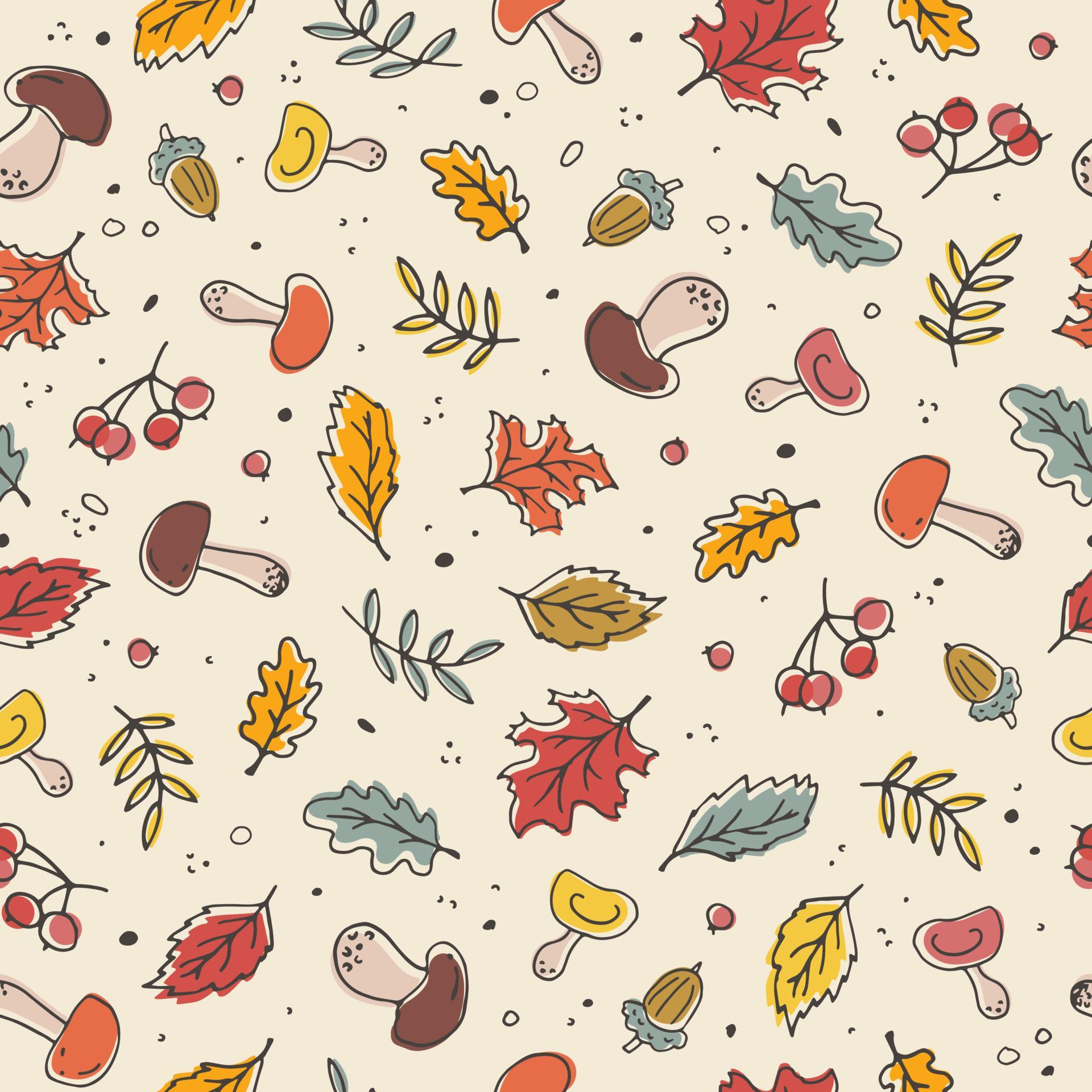 Vector colorful funny autumn natural seamless pattern with autumn ...