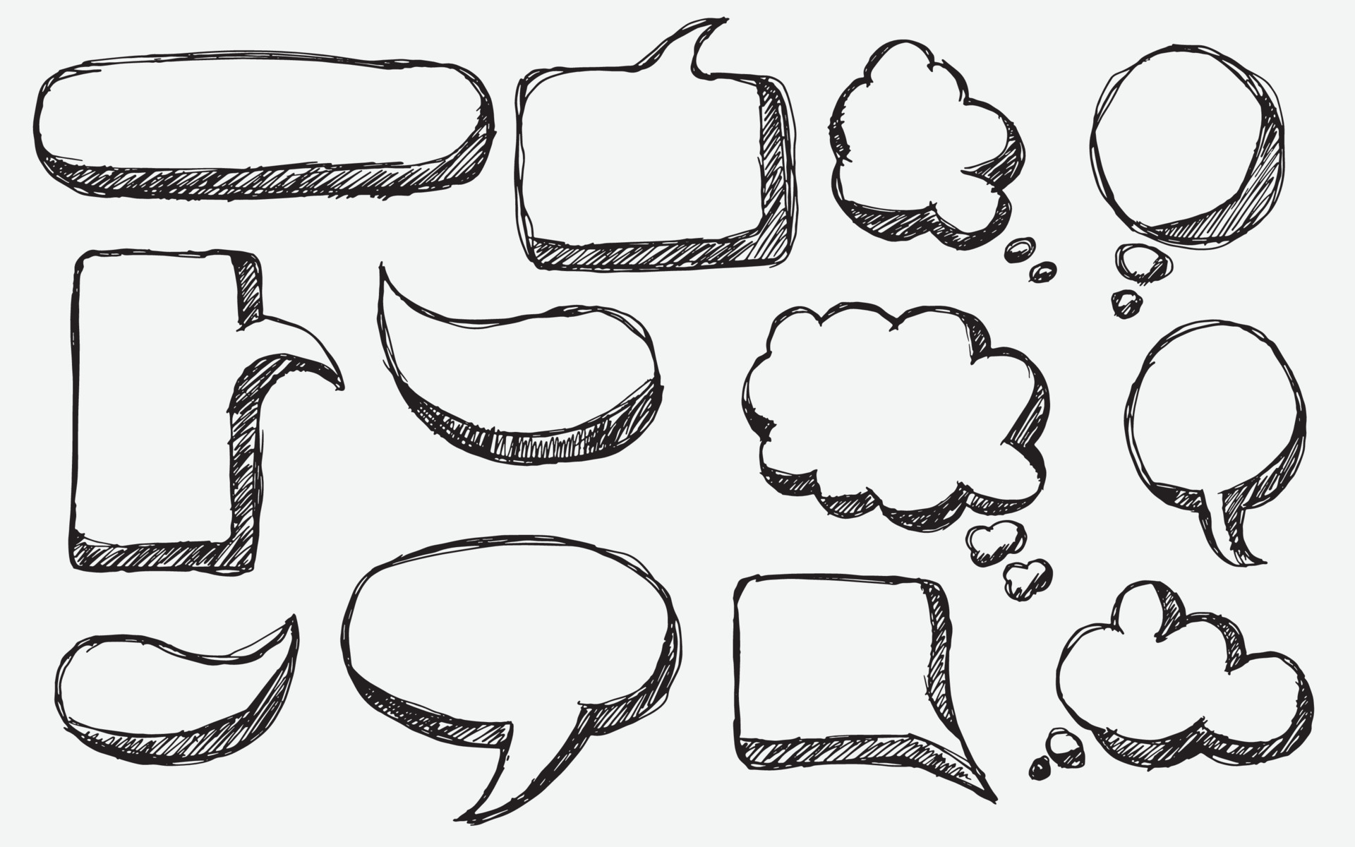 Sketchy Hand Drawn Thought And Speech Bubbles Empty Speech Bubble Hand