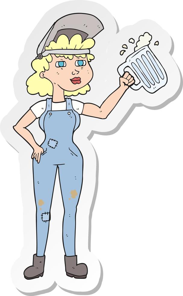 Sticker Of A Cartoon Hard Working Woman With Beer 11770491 Vector Art