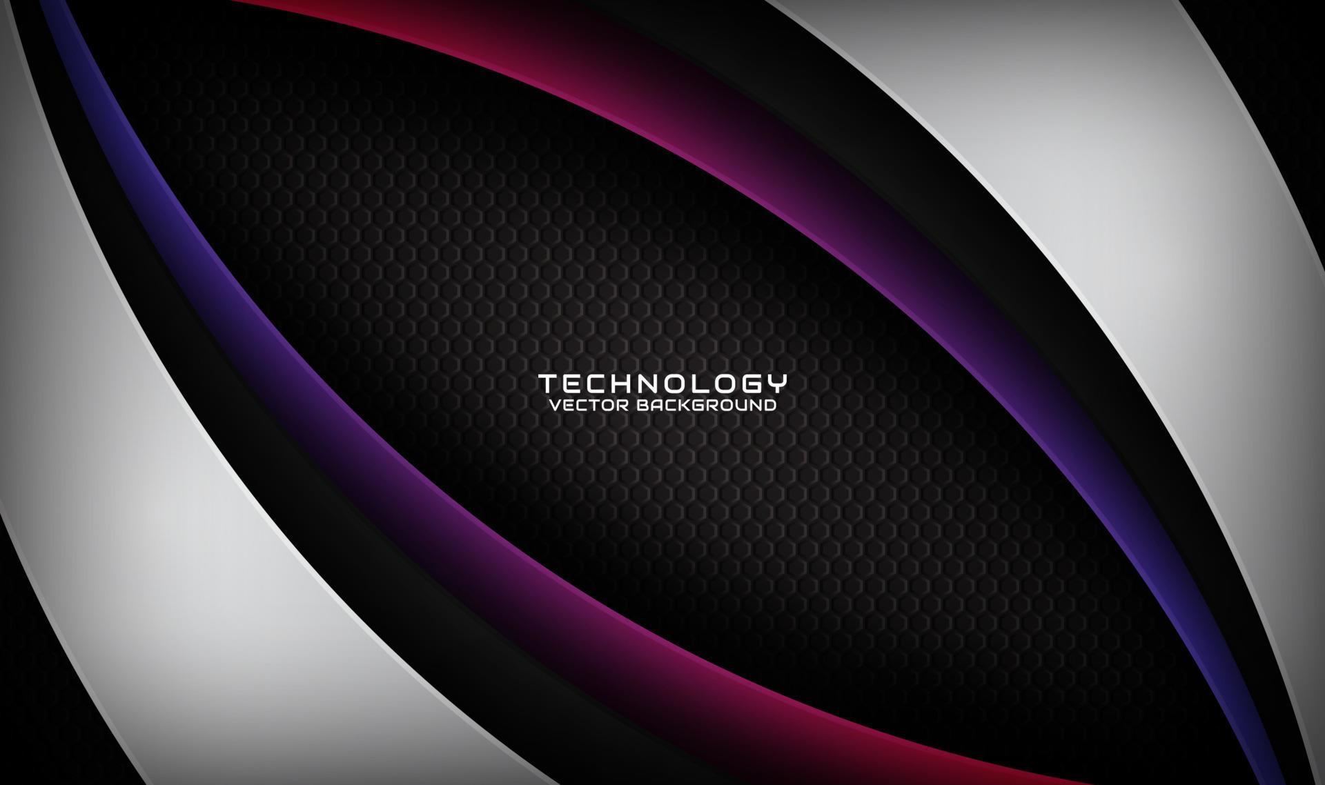 3d Black Silver Techno Abstract Background Overlap Layer On Dark Space With Blue Red Waves