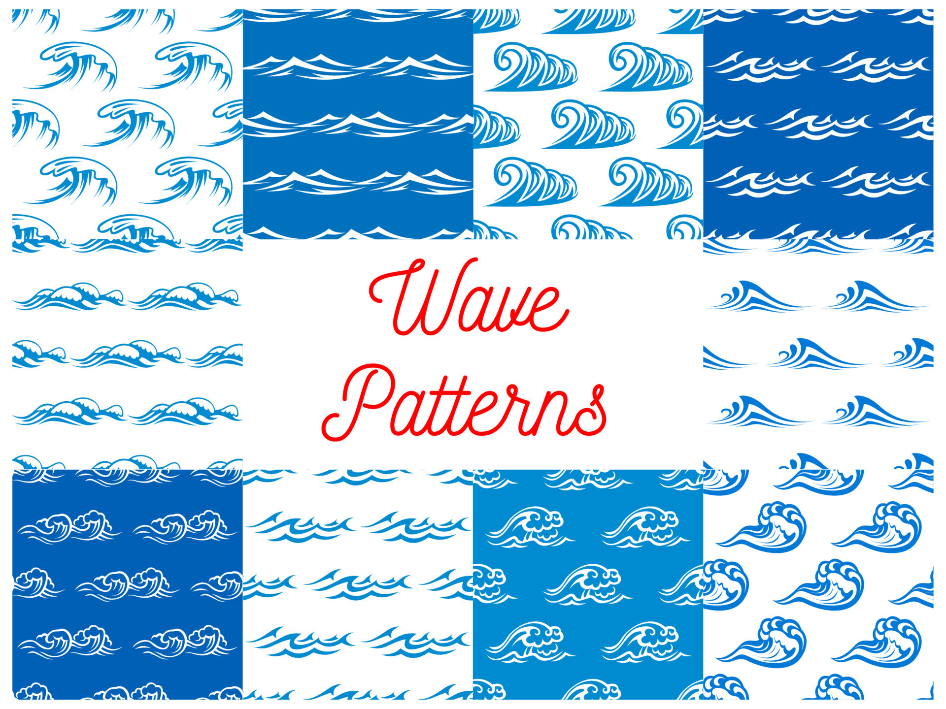 Blue and white ocean waves seamless patterns set 11776225 Vector Art at ...