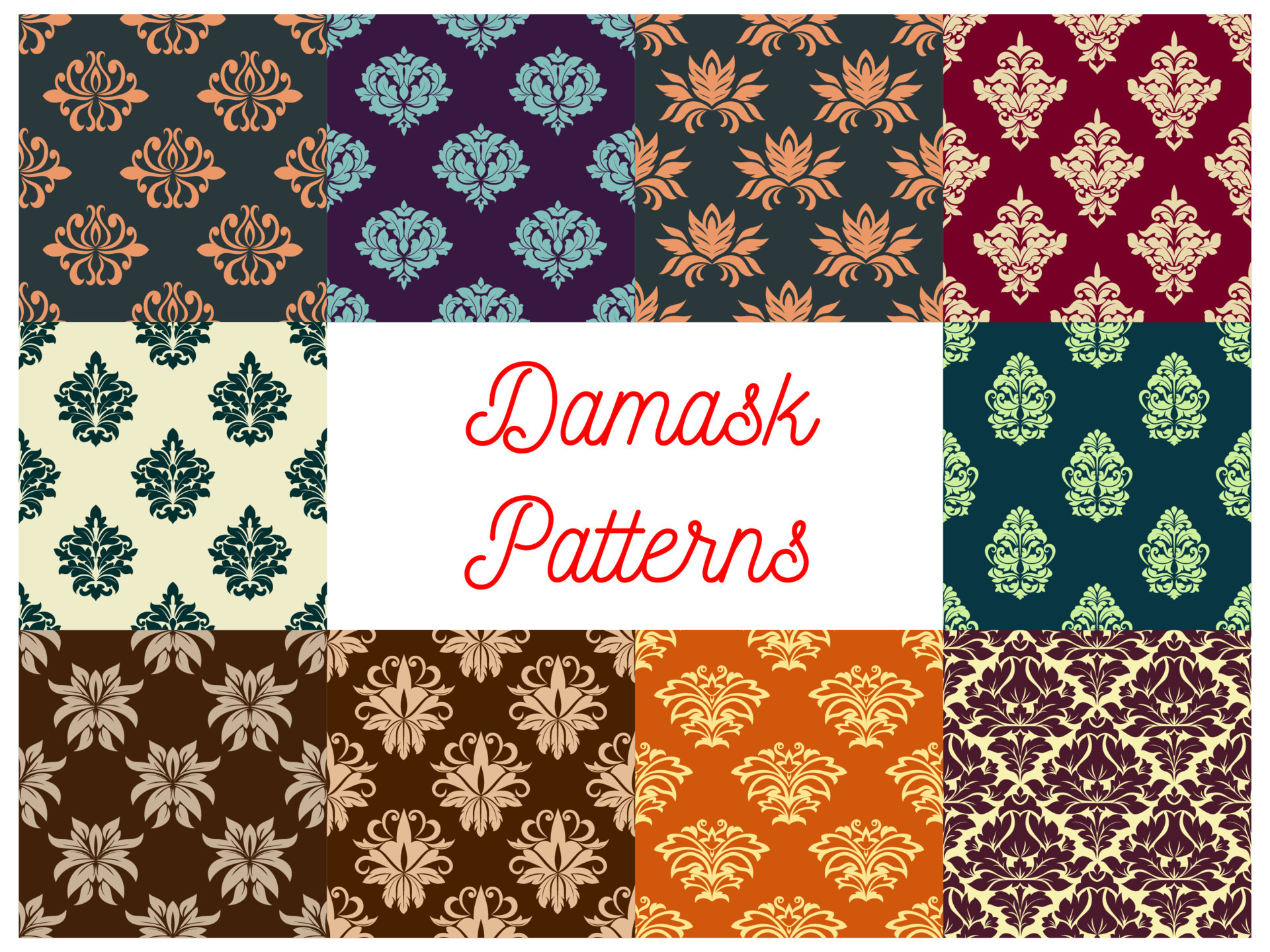 Damask floral seamless patterns set 11776471 Vector Art at Vecteezy