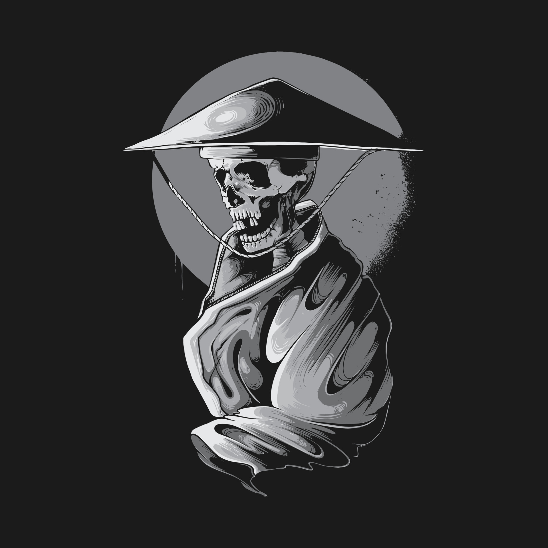 realistic hand drawn style samurai skull illustration black and white ... realistic hand drawn style samurai skull illustration black and white ...