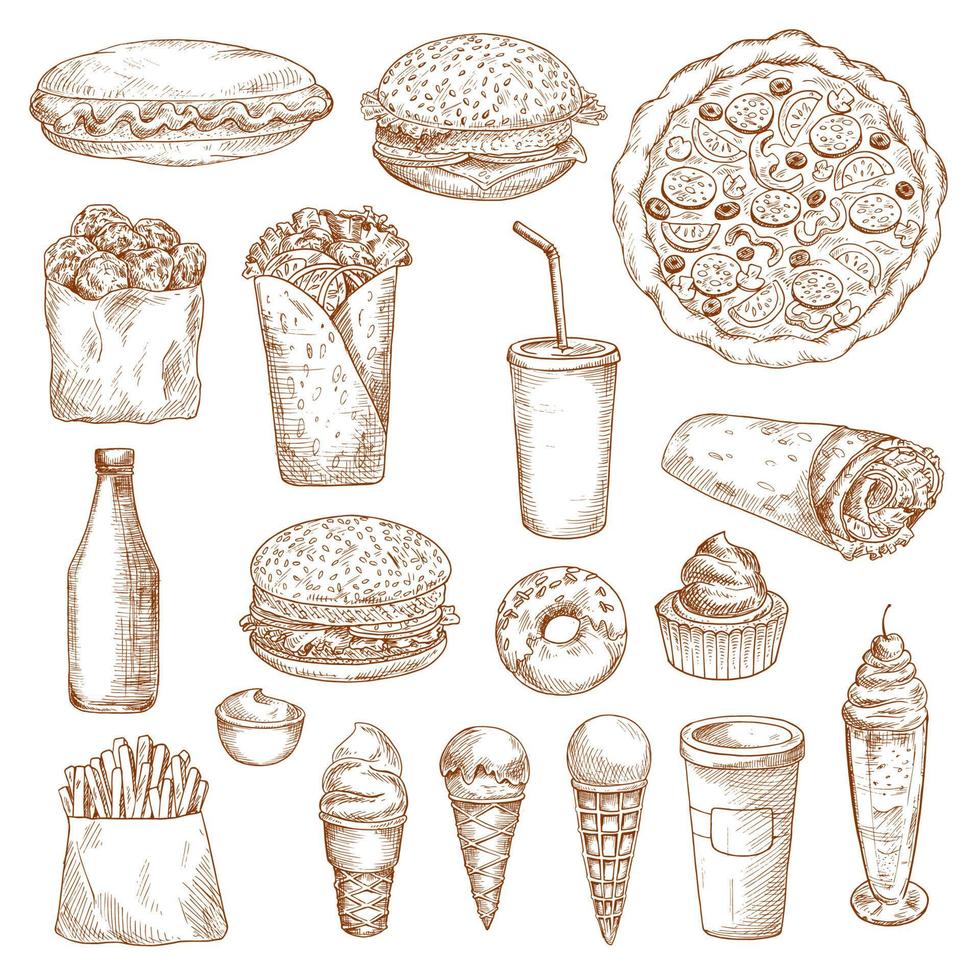Fast Food sketch vector icons 11776584 Vector Art at Vecteezy Fast Food sketch vector icons 11776584 Vector Art at Vecteezy