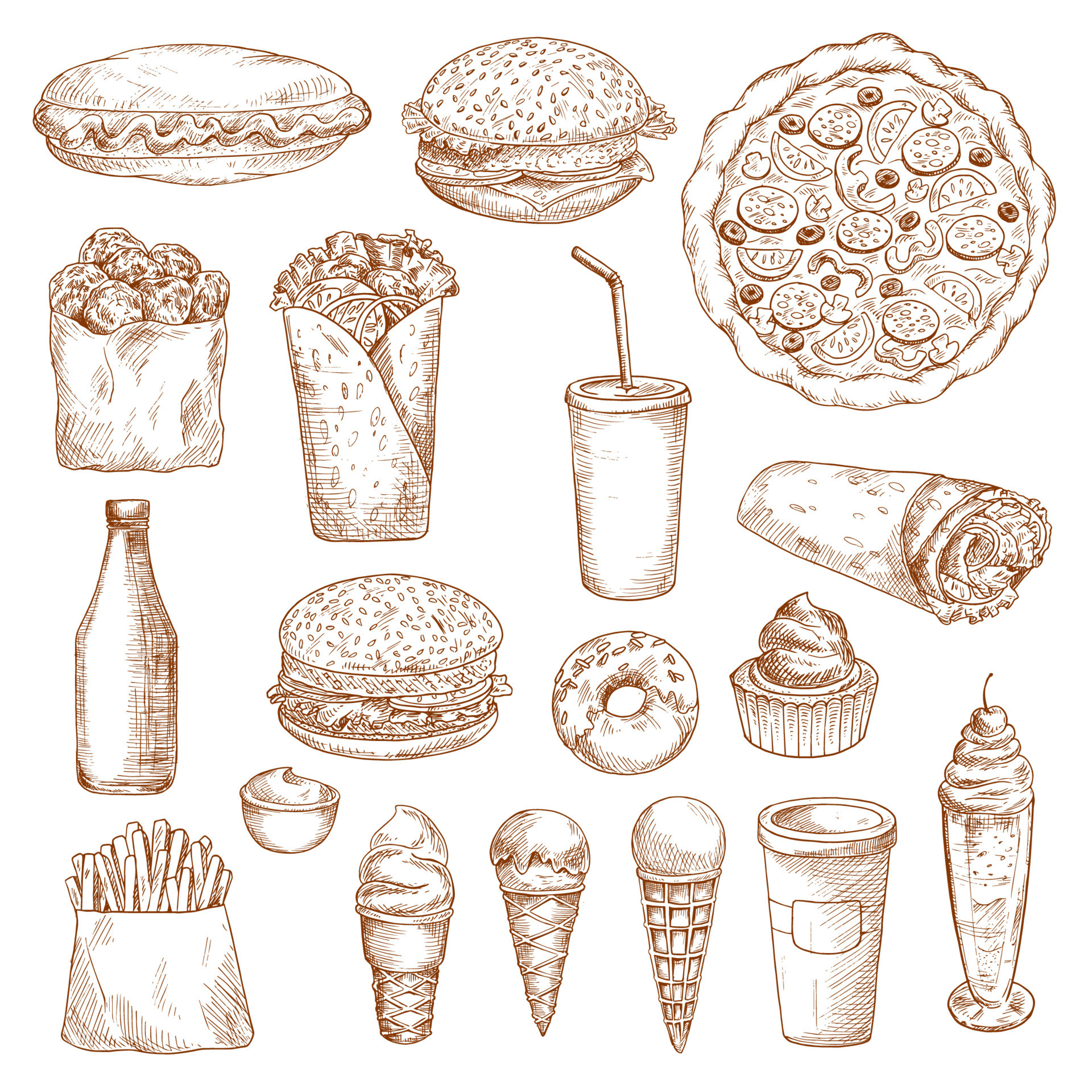 Fast Food sketch vector icons 11776584 Vector Art at Vecteezy Fast Food sketch vector icons 11776584 Vector Art at Vecteezy