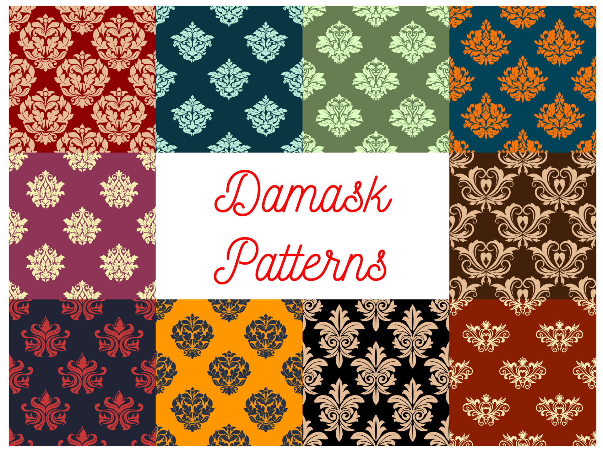 Damask floral vector pattern set, flowery ornament 11777032 Vector Art ...