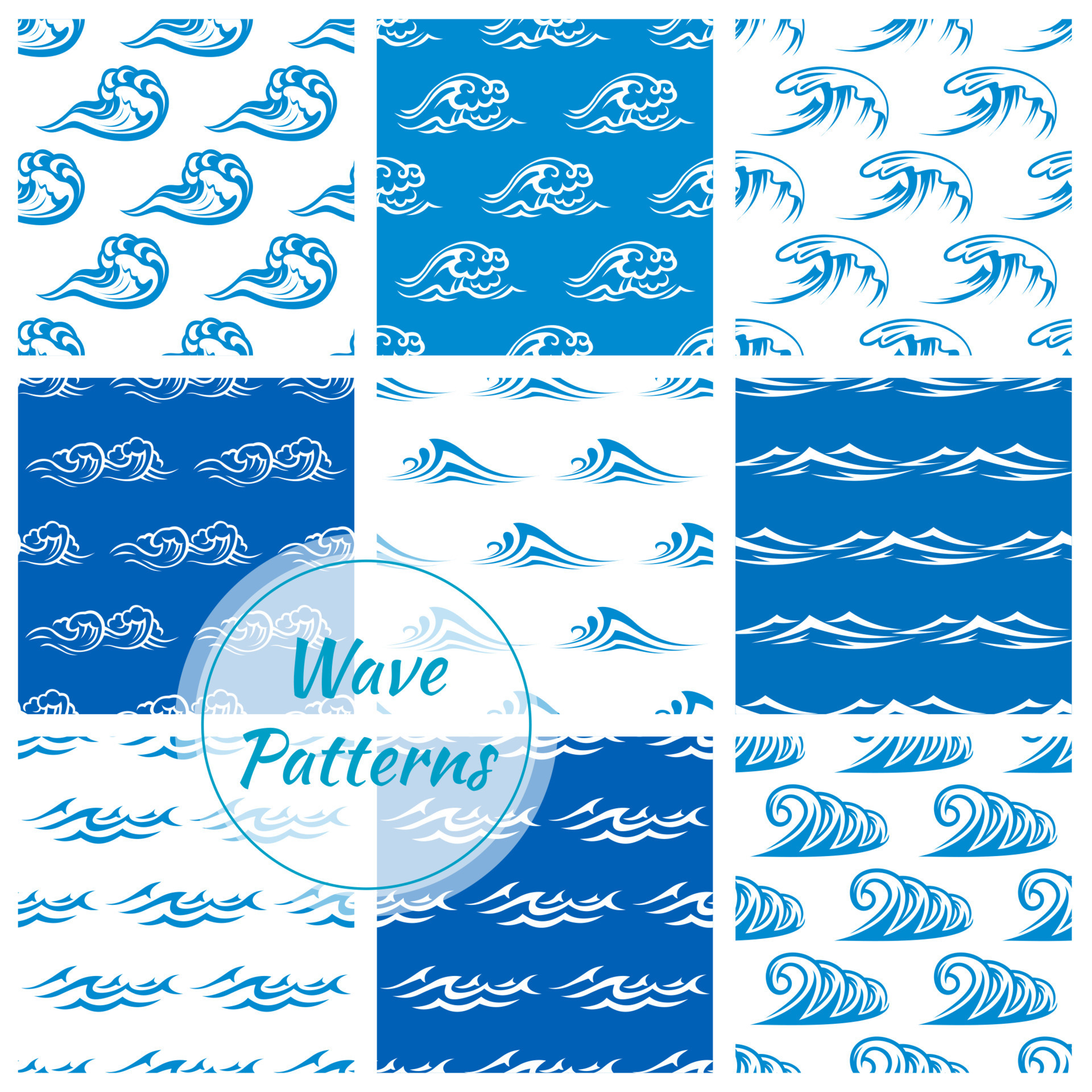 Waves, water splashes seamless patterns set 11777345 Vector Art at Vecteezy