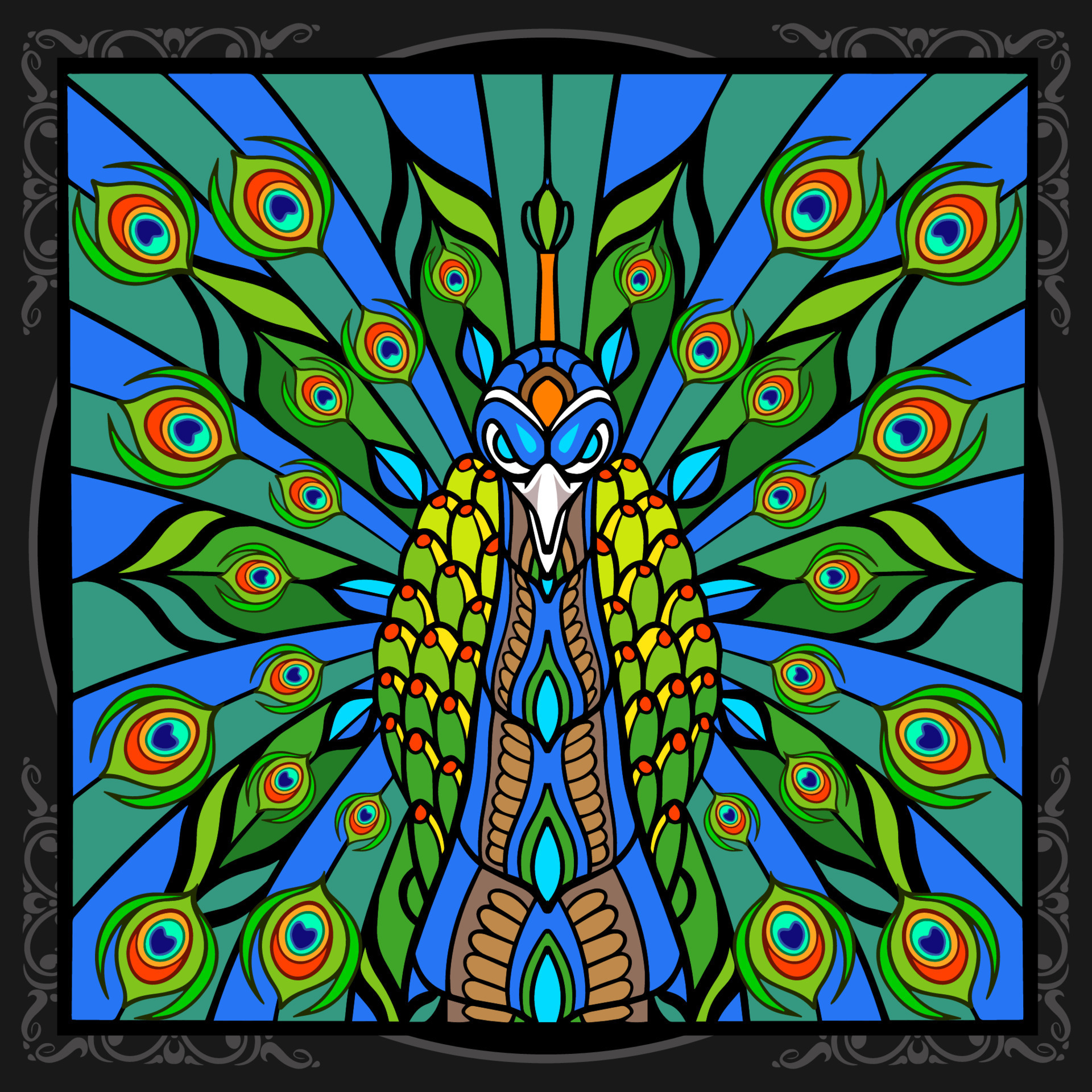 Colorful Peacock Bird Mandala Isolated On Black Background 11778643 Vector Art At Vecteezy
