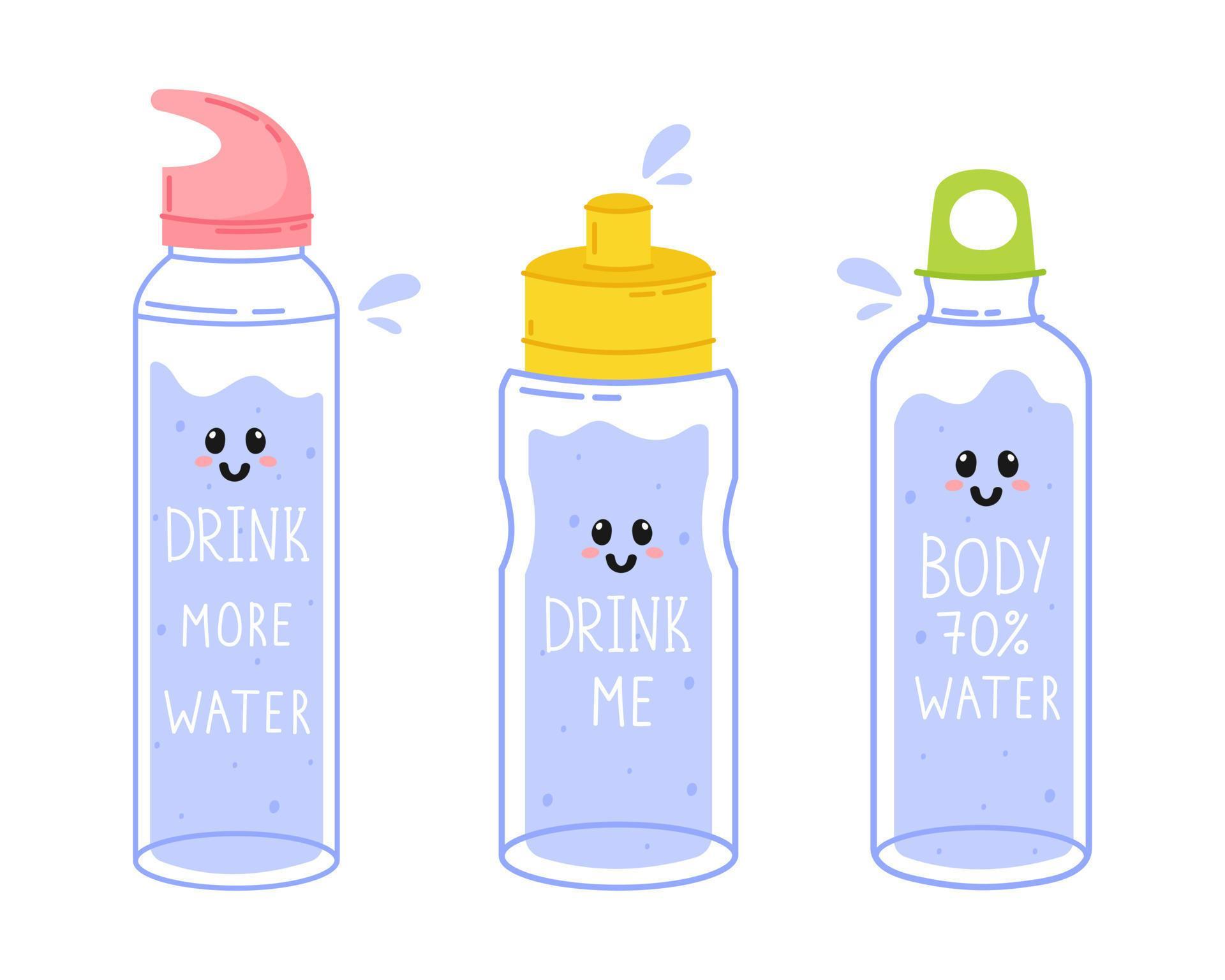 Water Bottles Set Cute Bottles Vector Illustration On A White Background Drink More Water