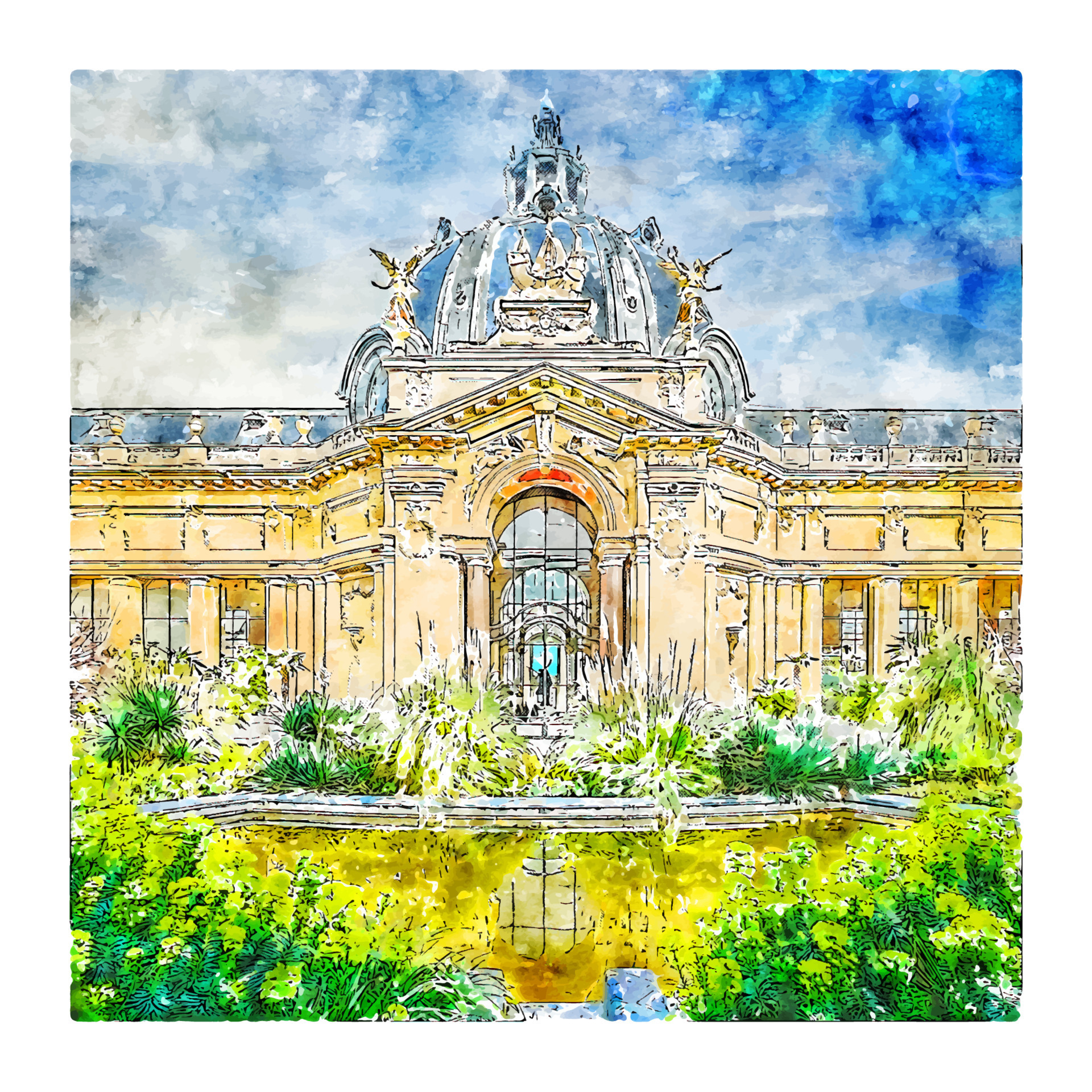 Architecture Paris France Watercolor sketch hand drawn illustration ... Architecture Paris France Watercolor sketch hand drawn illustration ...