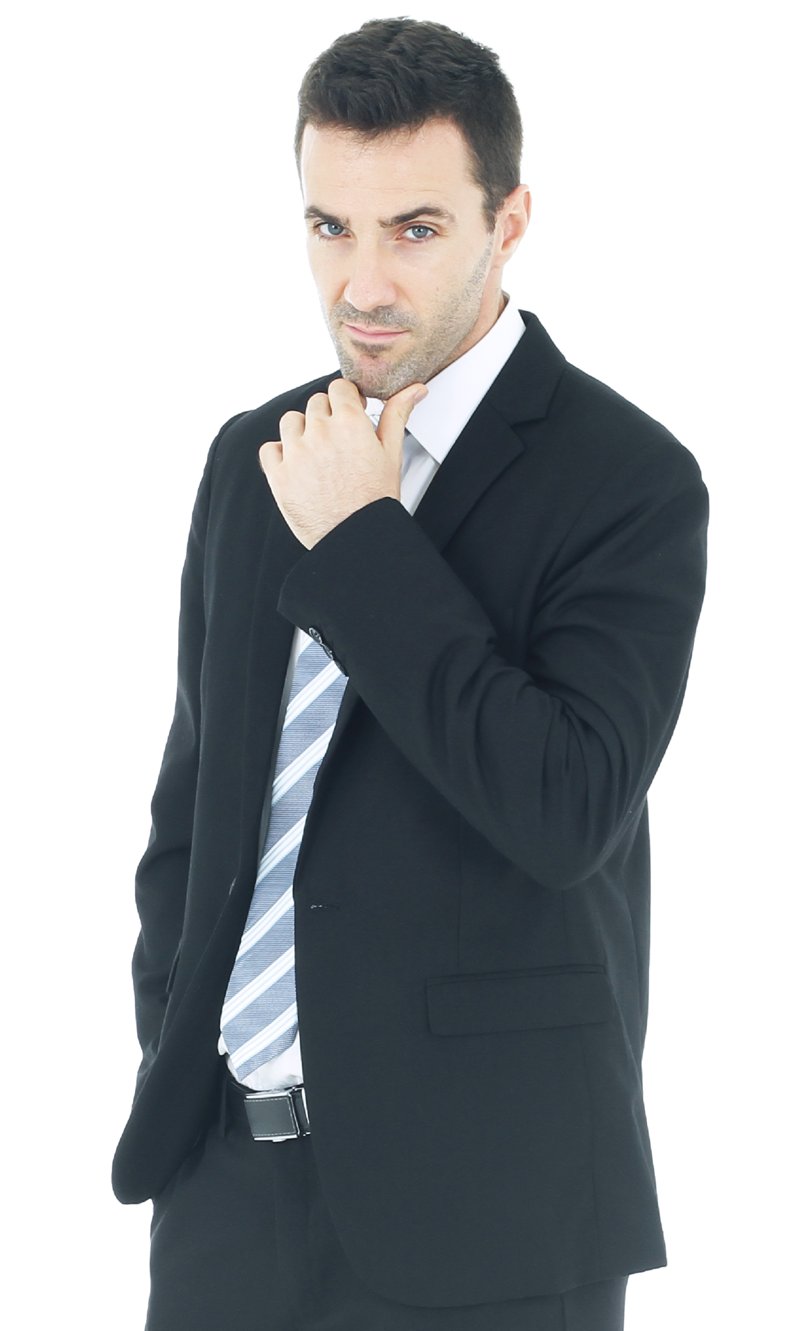 Handsome and smart businessman in black suit isolated on white ...