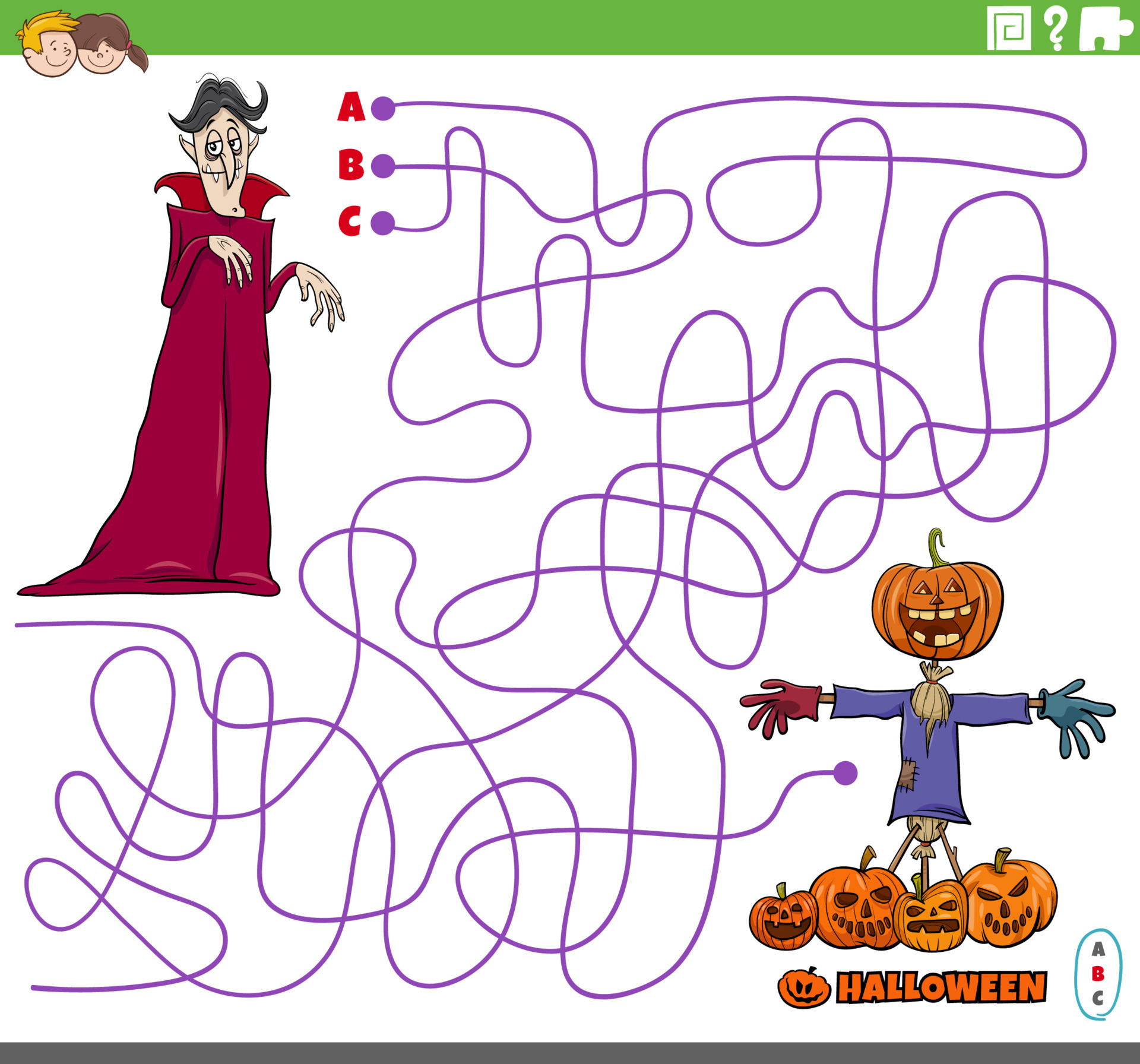 maze puzzle with cartoon vampire and Halloween pumpkins 11796260 Vector ...