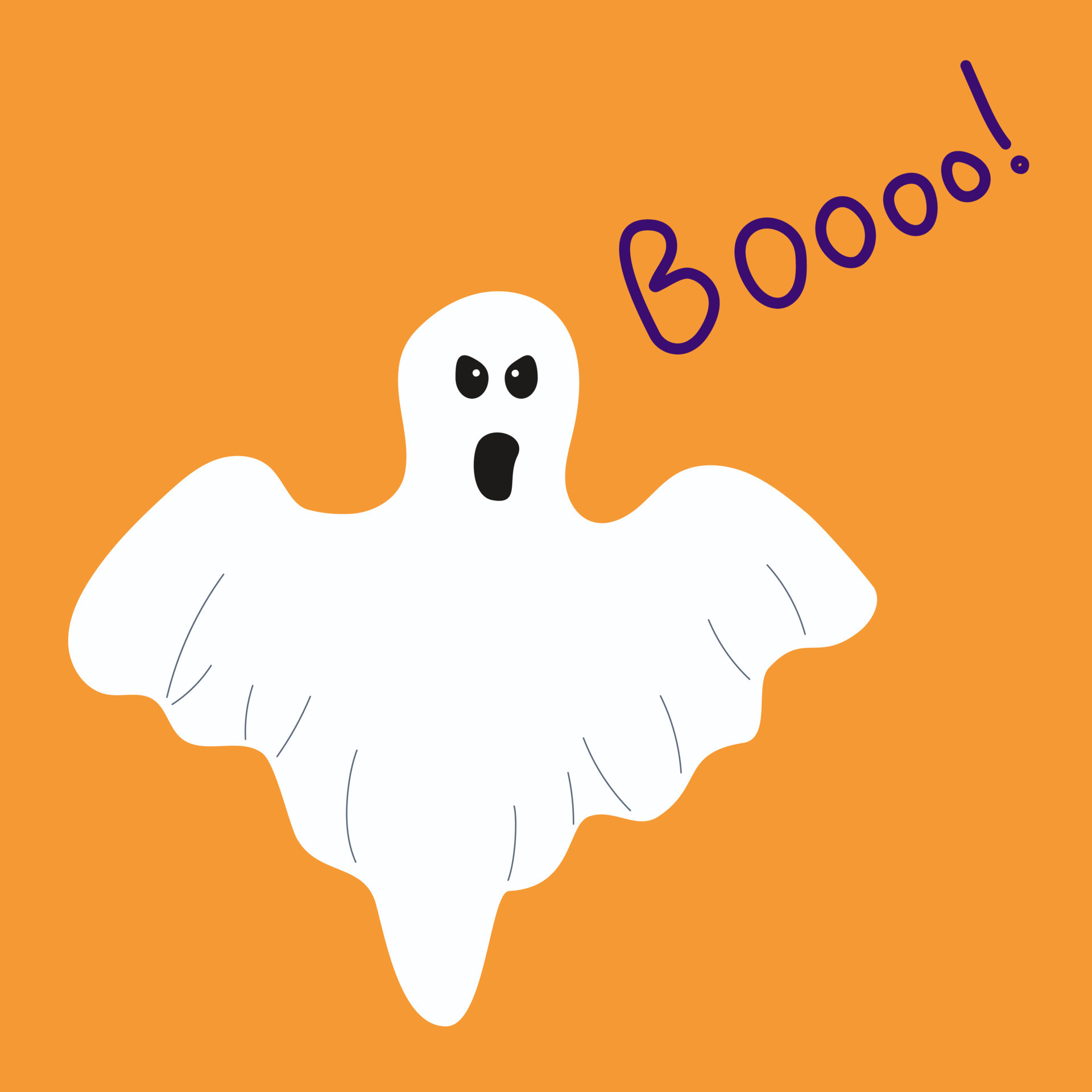 A Cheerful Cartoon Ghost Talking Boo On Orange Background For Halloween Flat Vector
