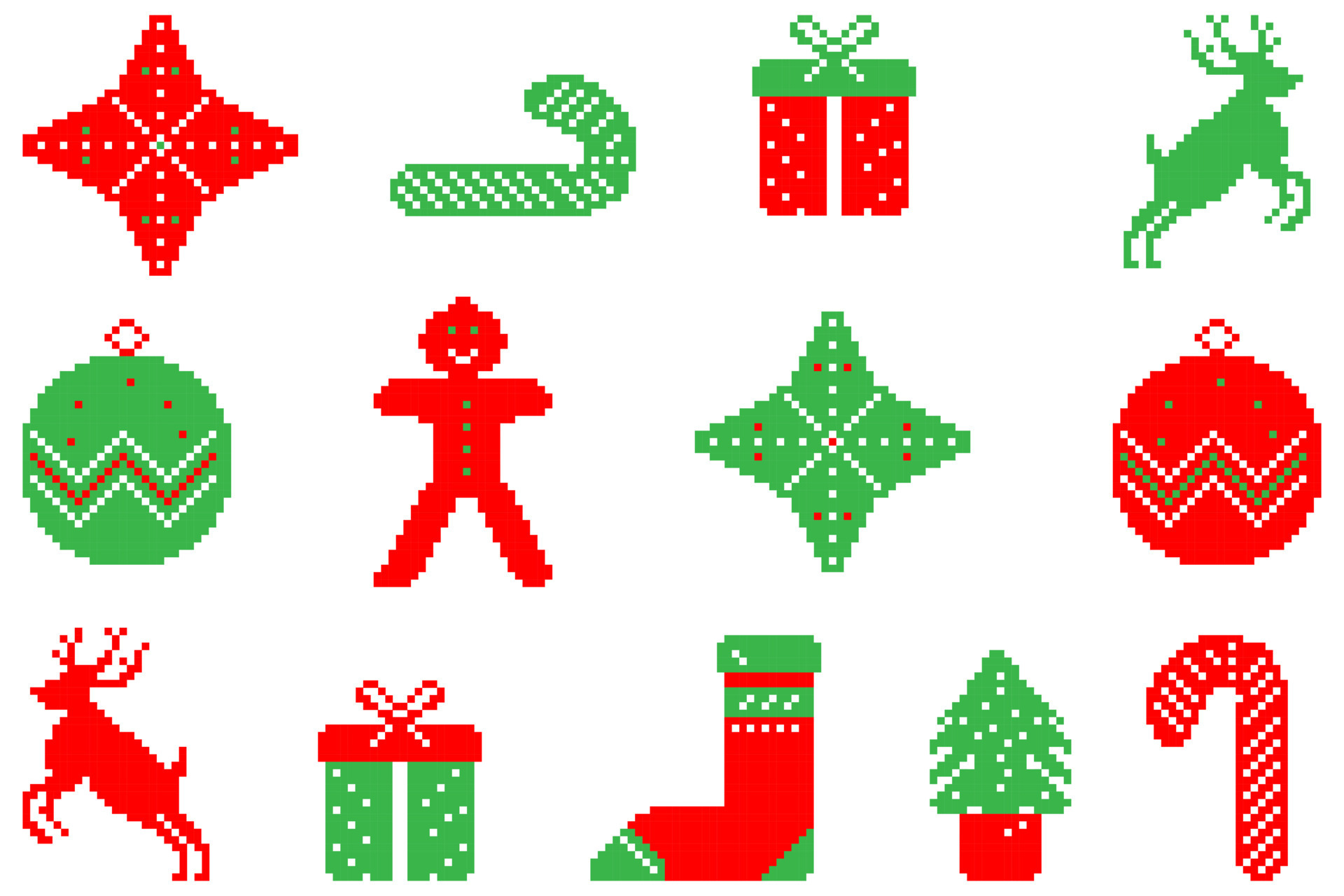 Set Of Christmas Design Elements Pixel Art Style Icon Flat Vector Illustration 11797052 Vector