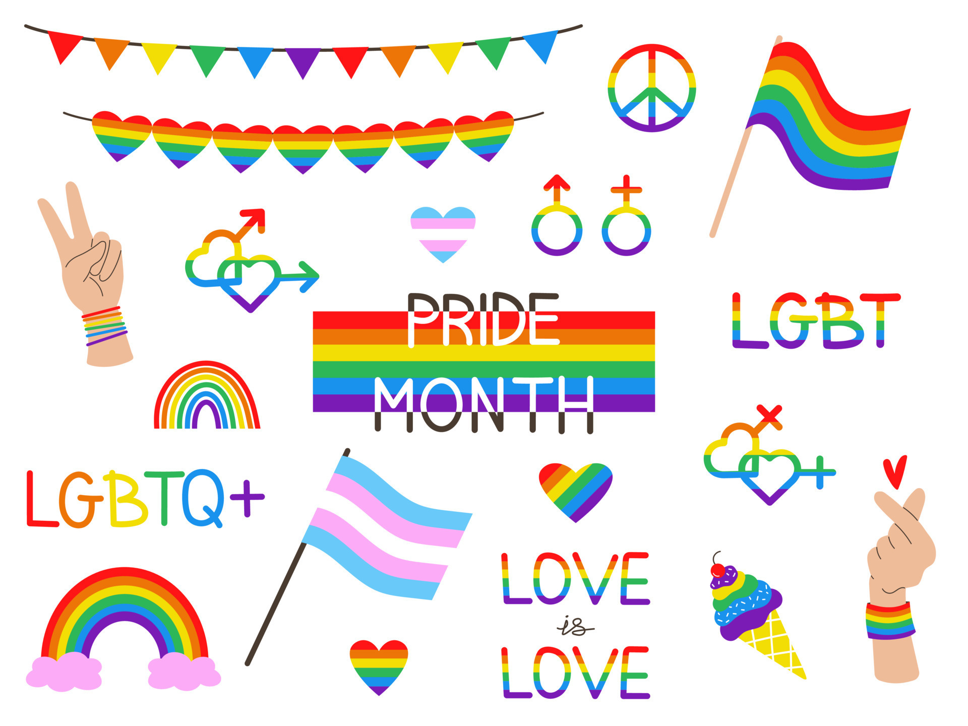 Vector LGBT sticker set. Colorful set of LGBTQ Plus Pride cliparts ...