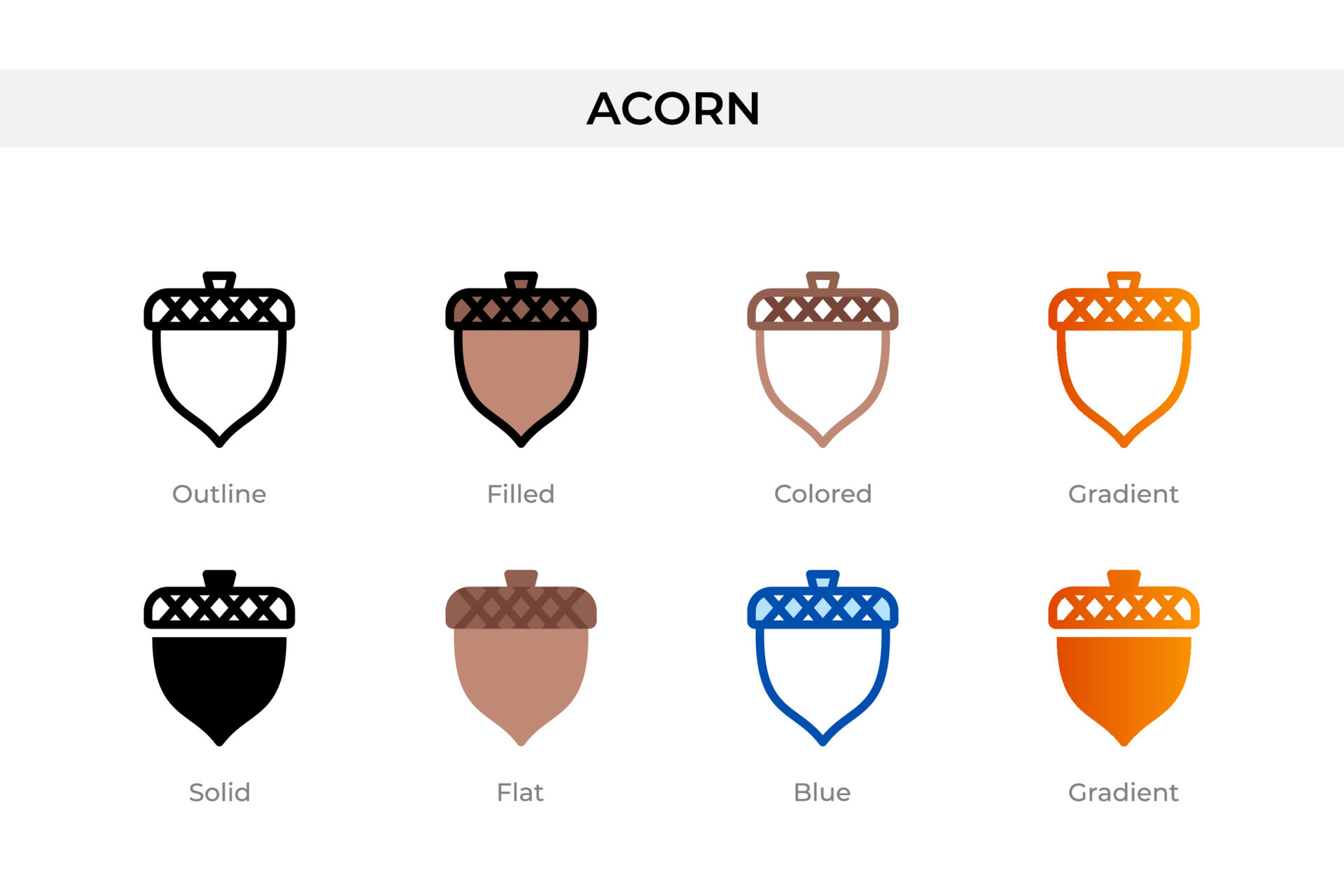 acorn icon in different style. acorn vector icons designed in outline ...