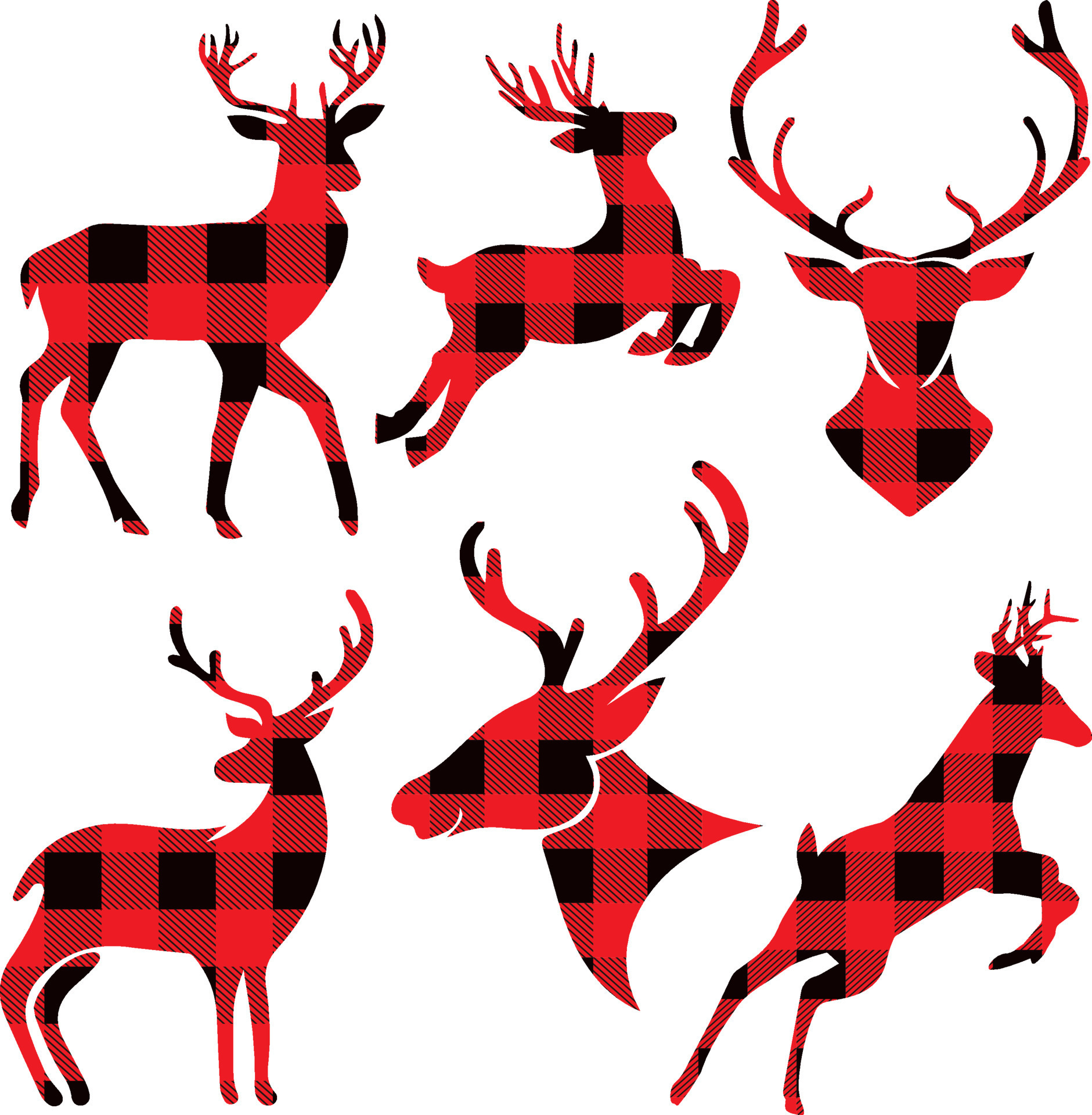 Deer head buffalo plaid set. Vector illustration woodland animal ...